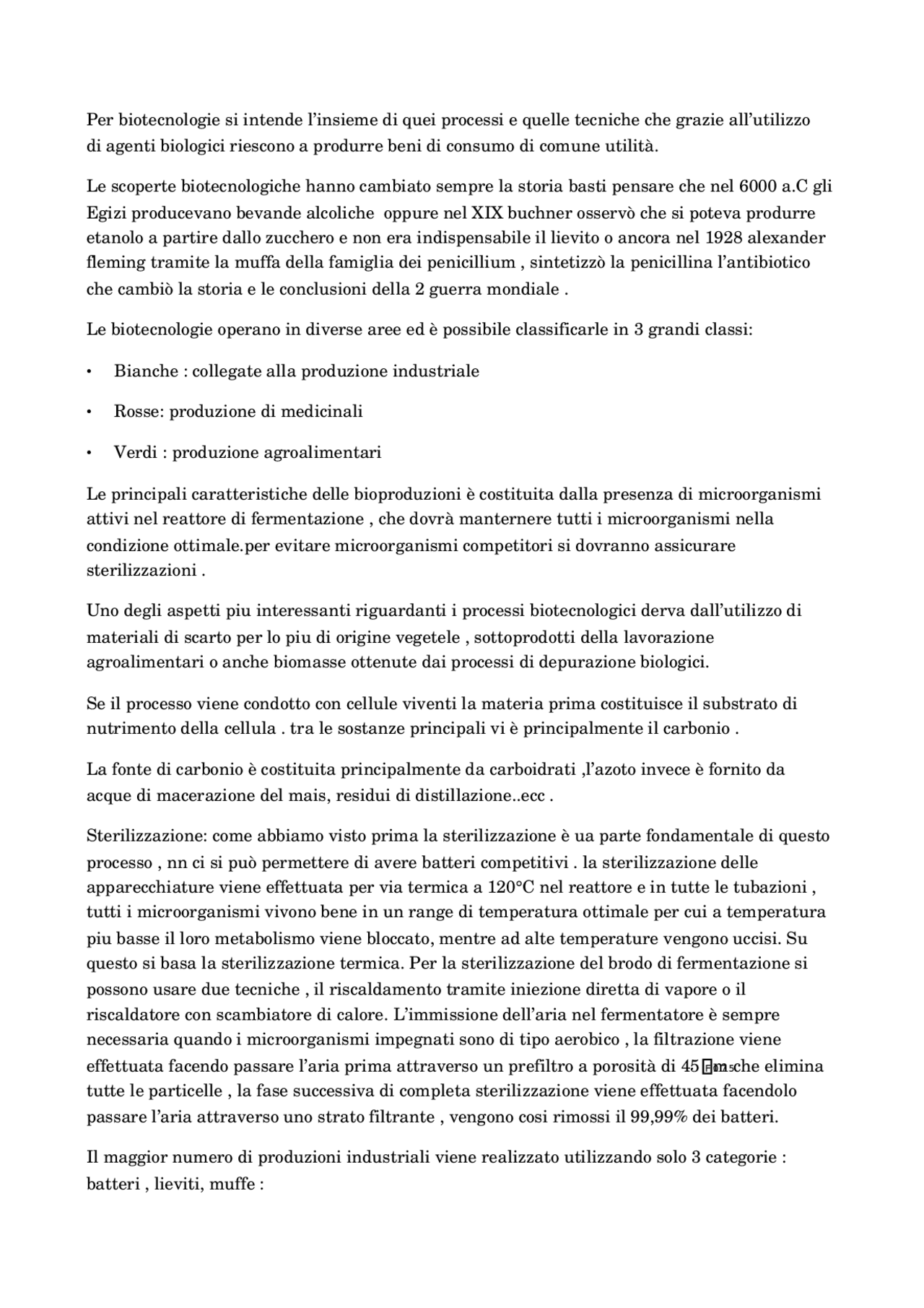 Biotecnologie E Processi Biotecnologici Docsity