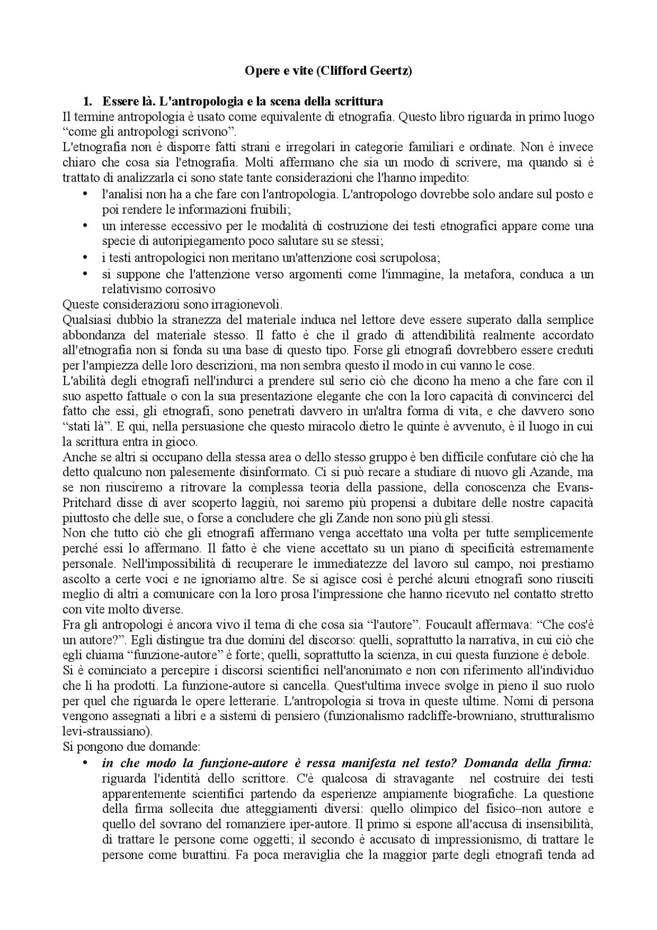 Opere E Vite Di Clifford Geertz Docsity
