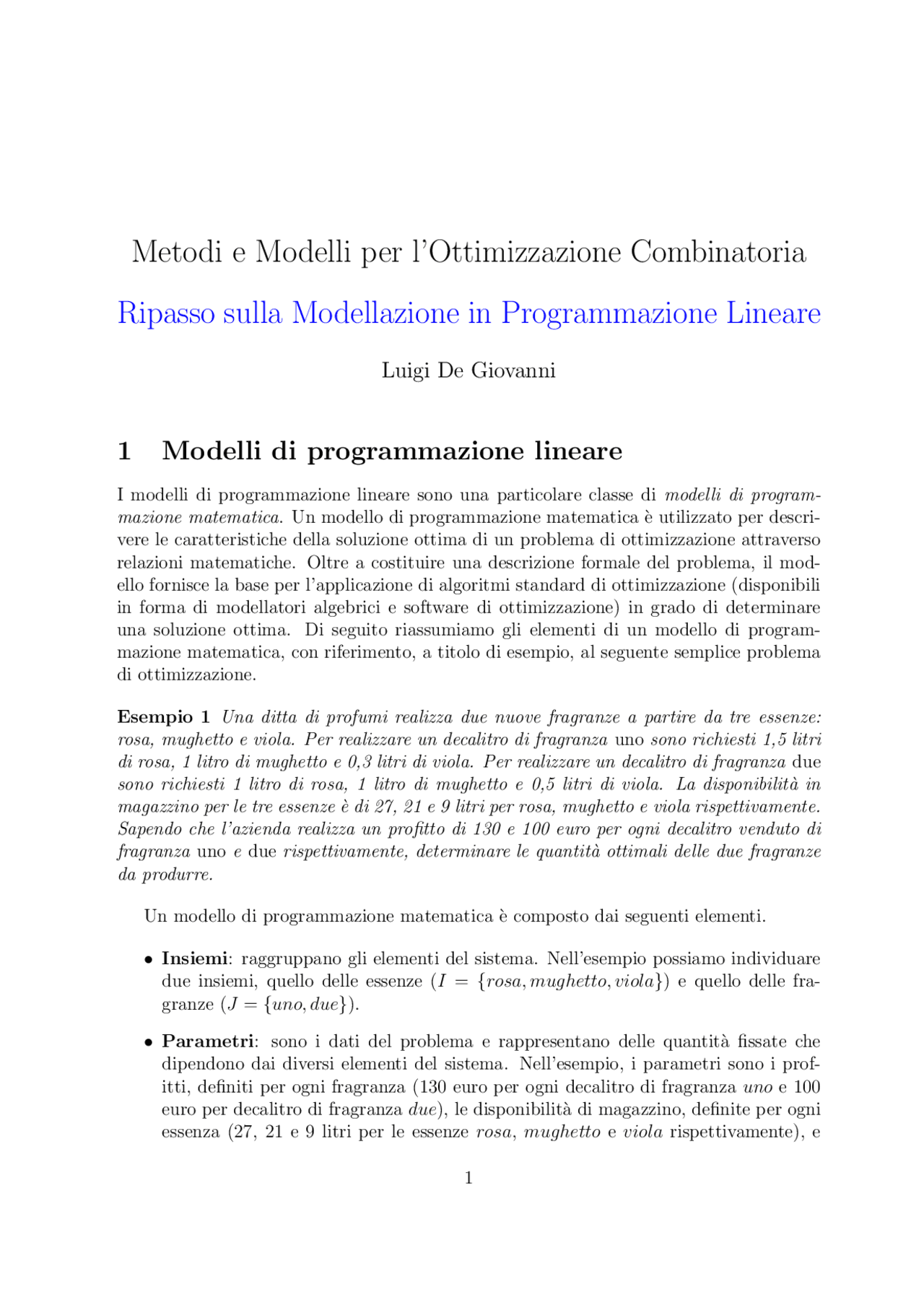 Ripasso Sulla Modellazione In Programmazione Lineare Docsity