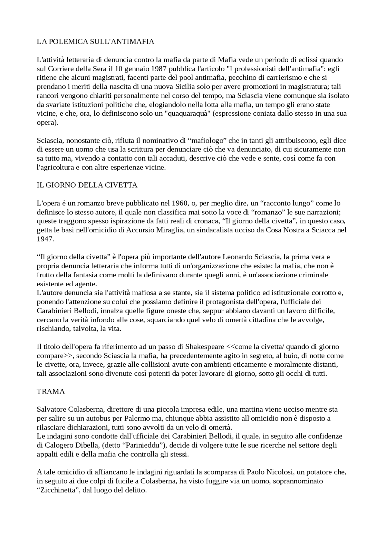 Leonardo Sciascia Il Giorno Della Civetta Docsity