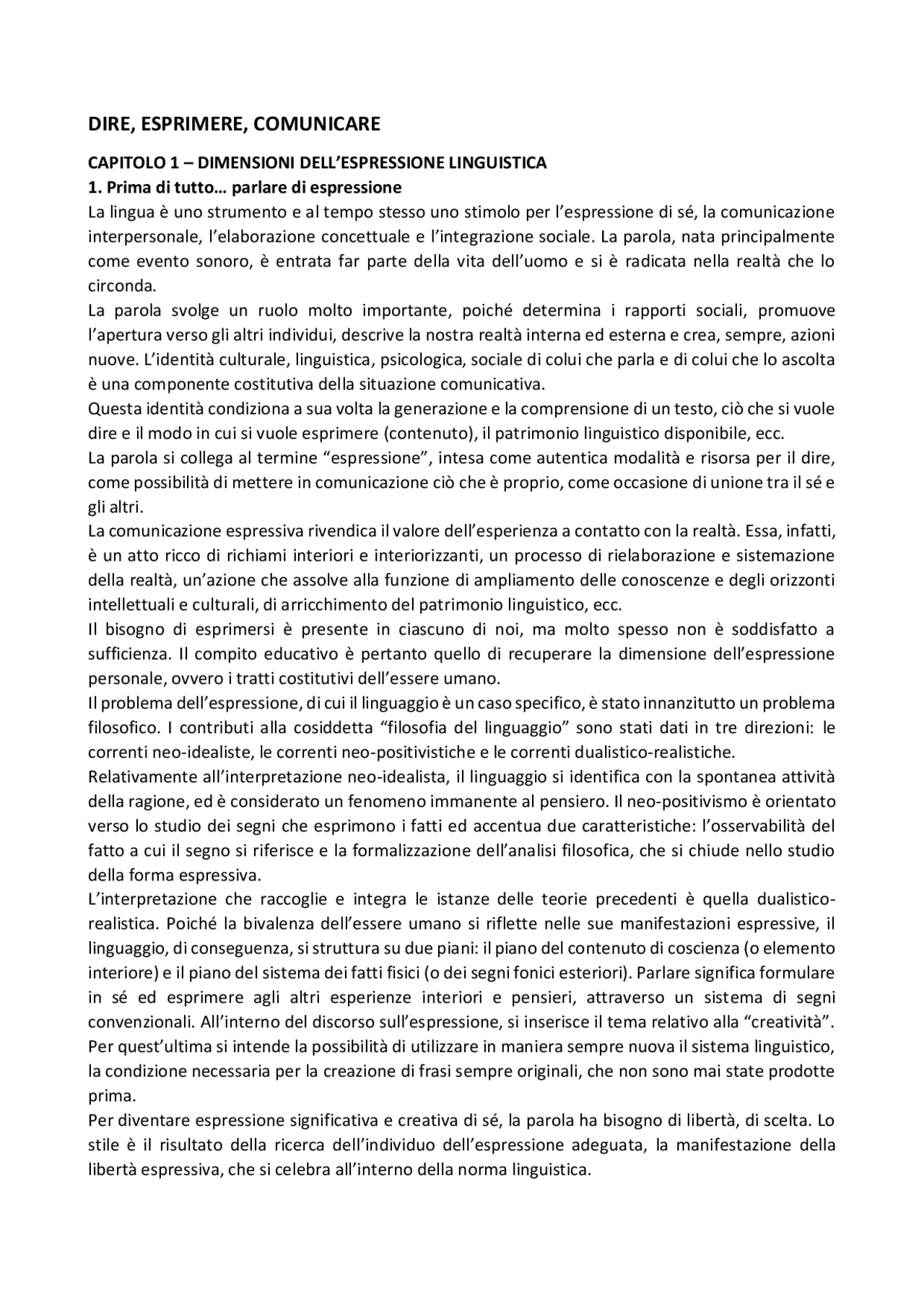 Dire Esprimere E Comunicare Docsity