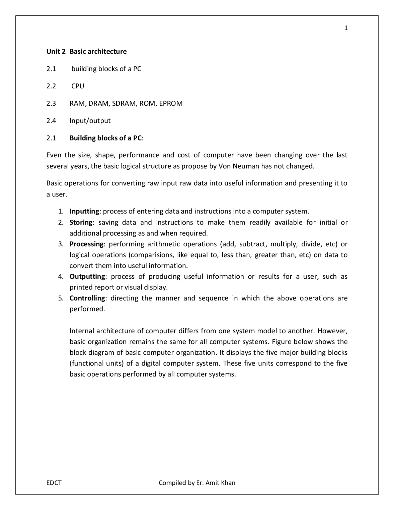 Basic Architecture Of Computer Docsity