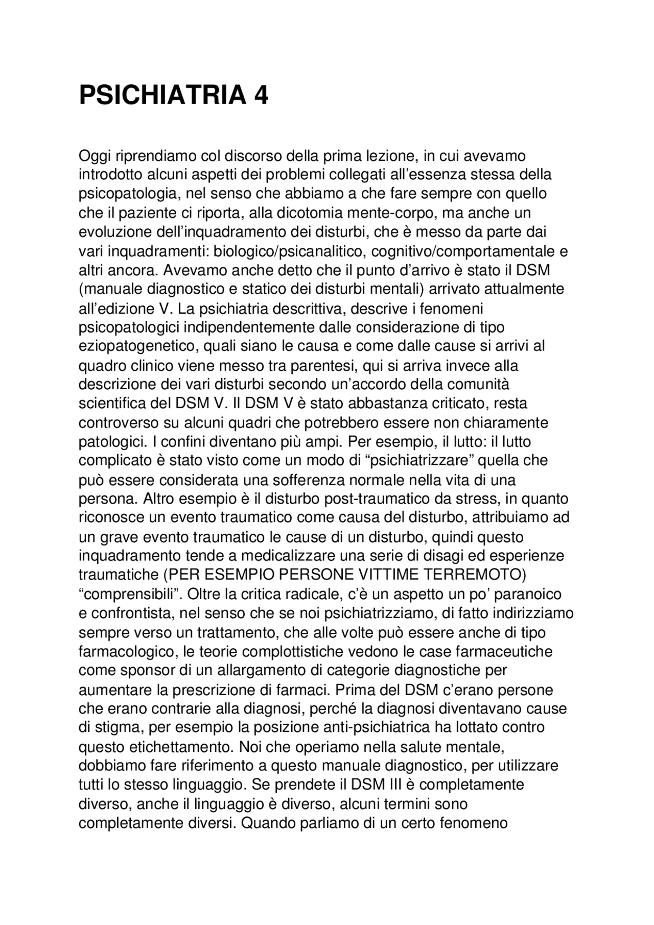 Psichiatria Lezione 4 Docsity