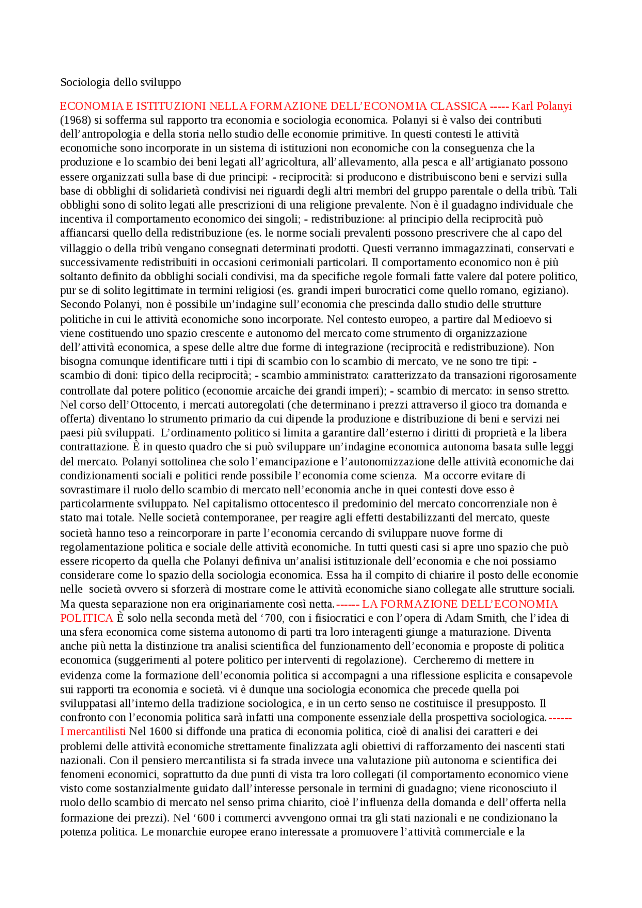 Sociologia Dello Sviluppo Docsity