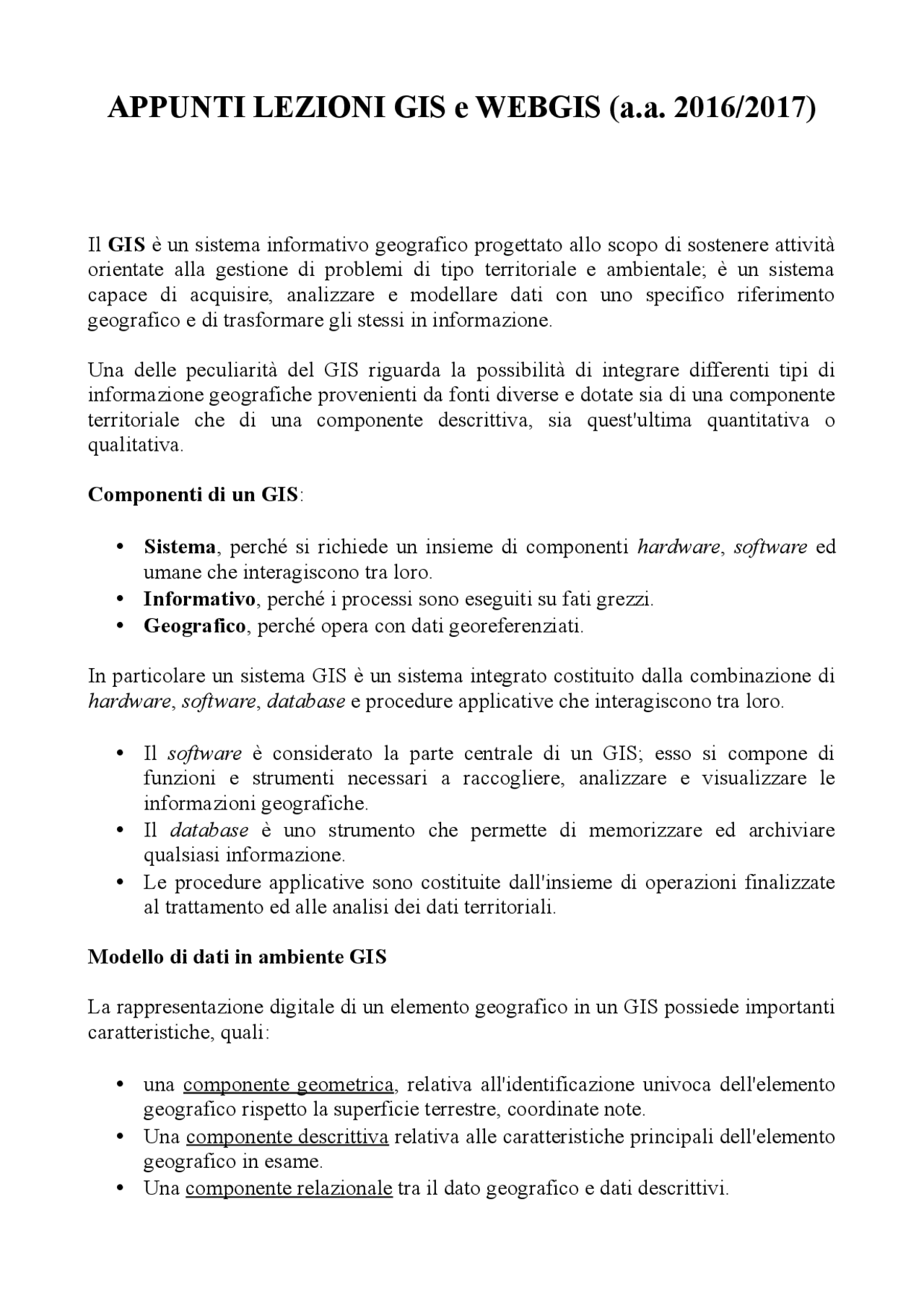 Appunti Gis E Riassunto Docsity