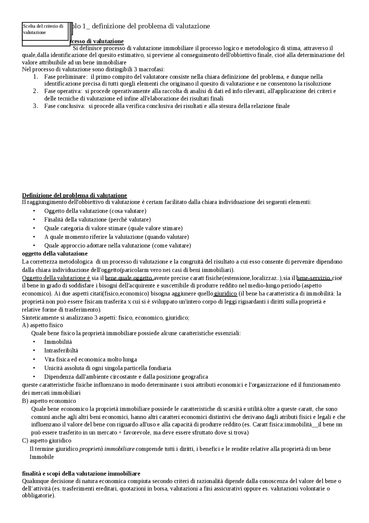 Riassunto Libro Estimo Docsity