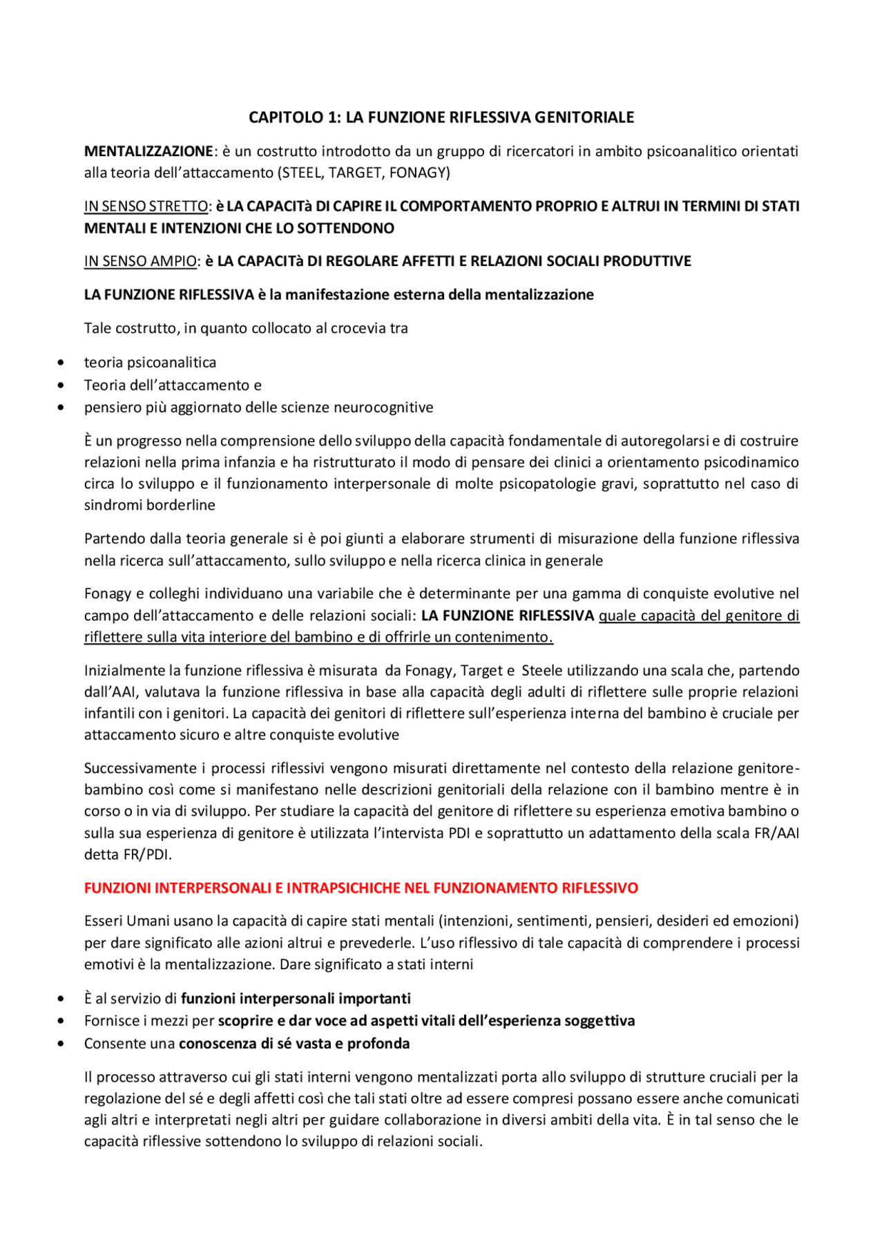 Riassunto libro "la funzione riflessiva genitoriale" di Arietta Slade ...