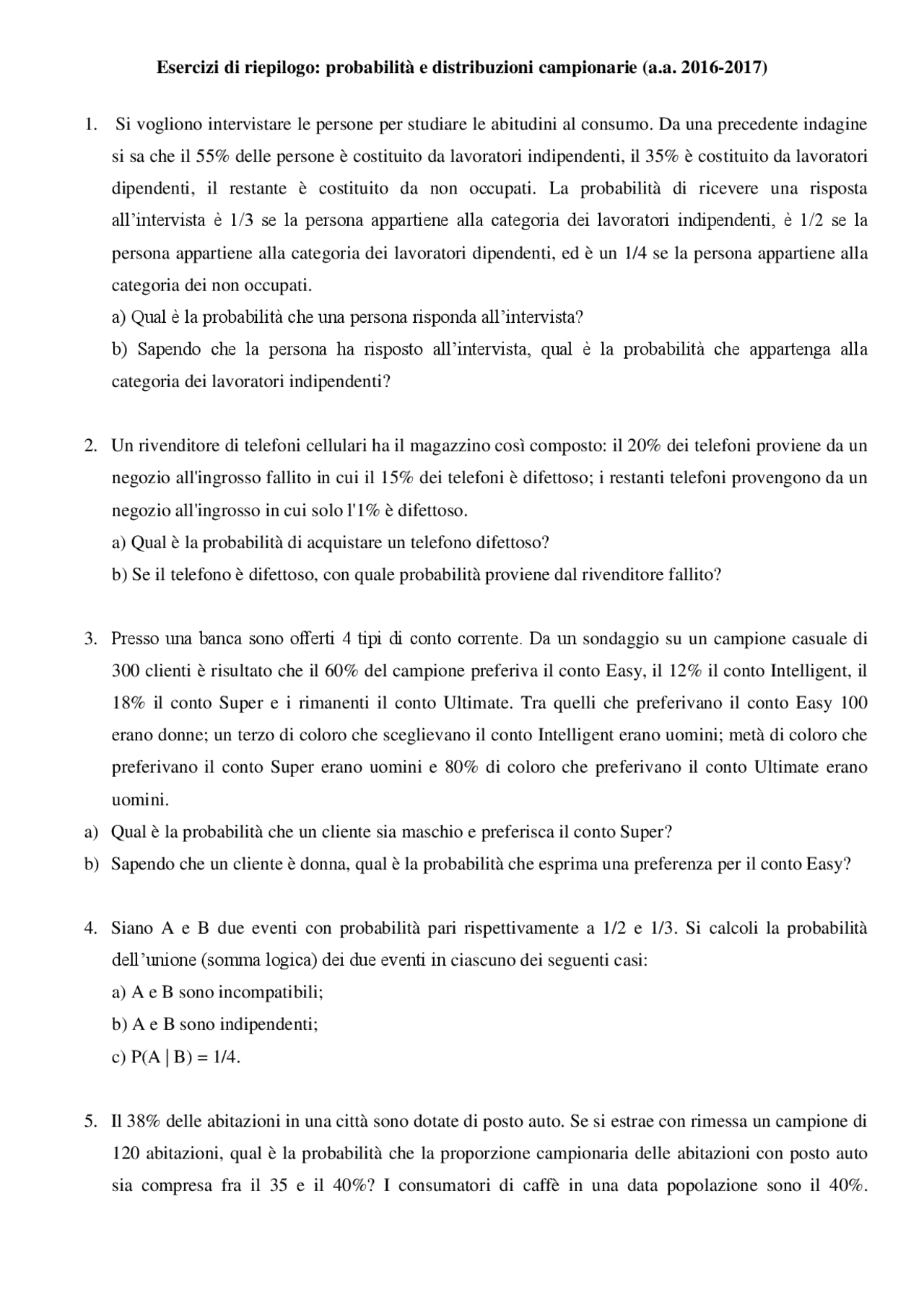Statistica Esercitazione Docsity