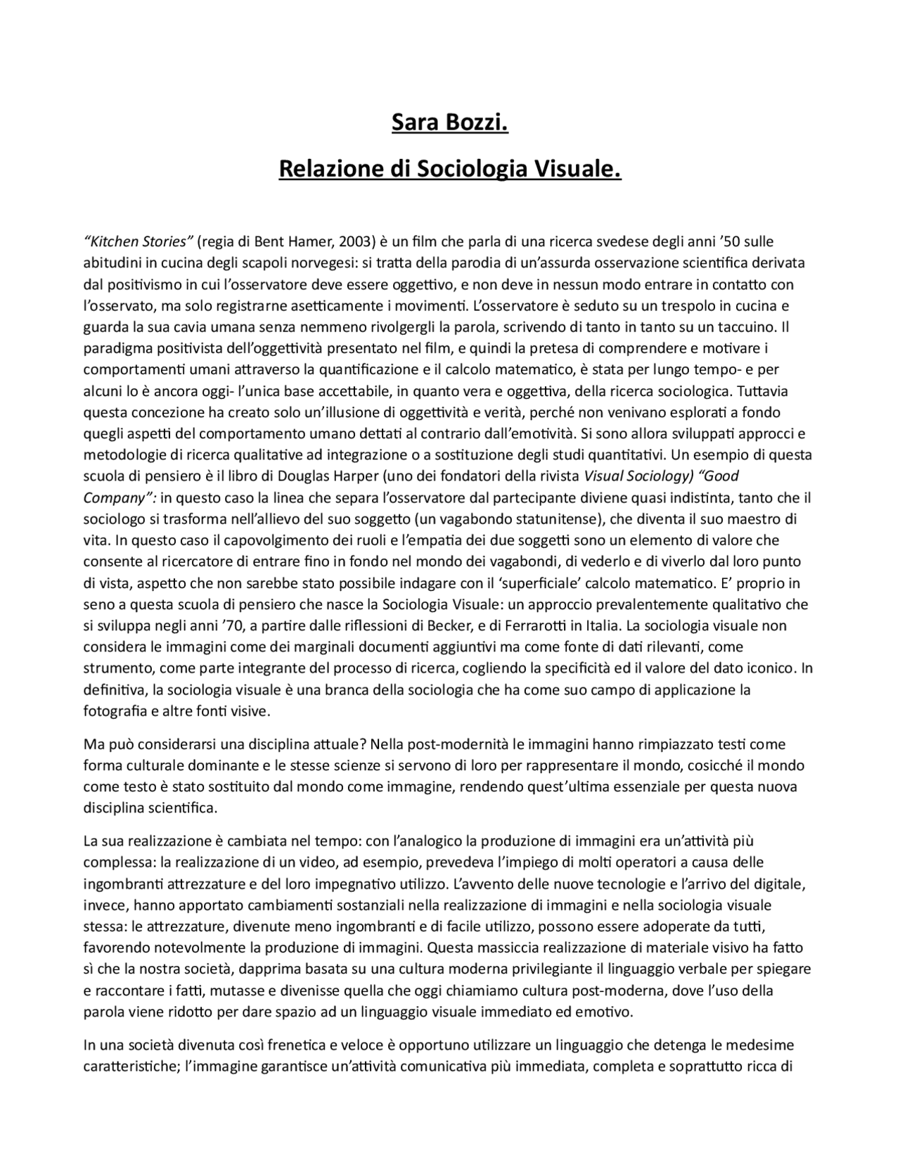 Relazione Esame Sociologia Visuale Docsity