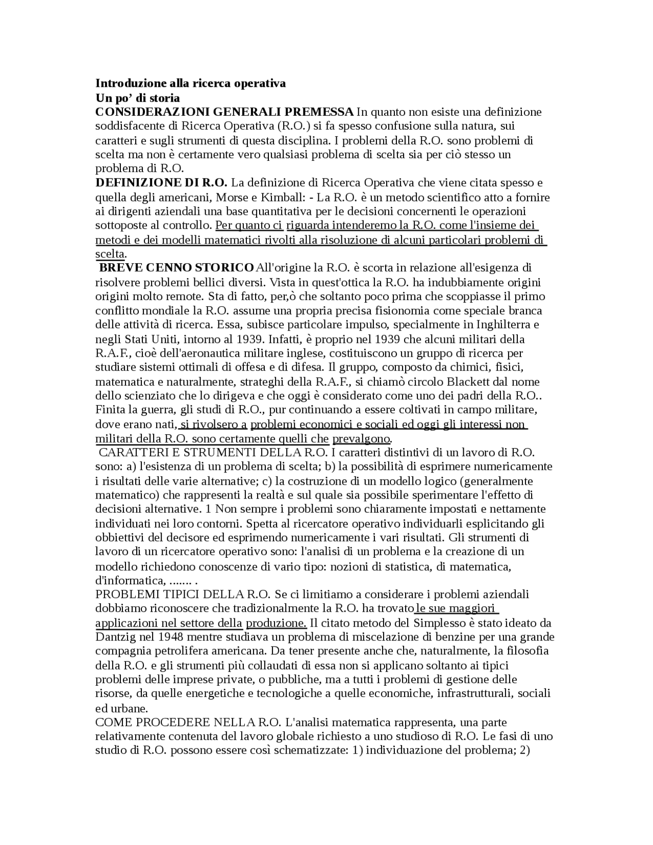 Riassunti Sulla Ricerca Operativa Docsity