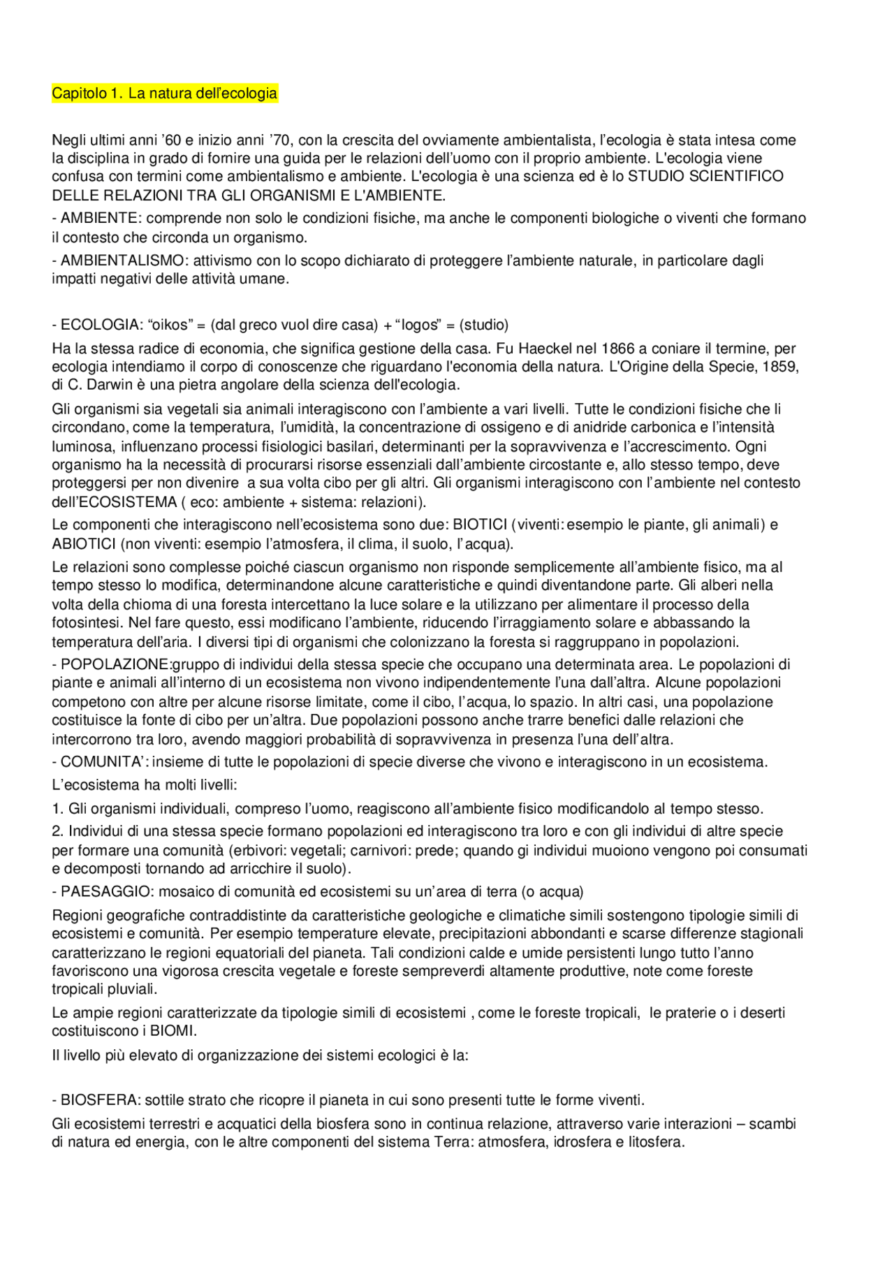 Elementi Di Ecologia Docsity