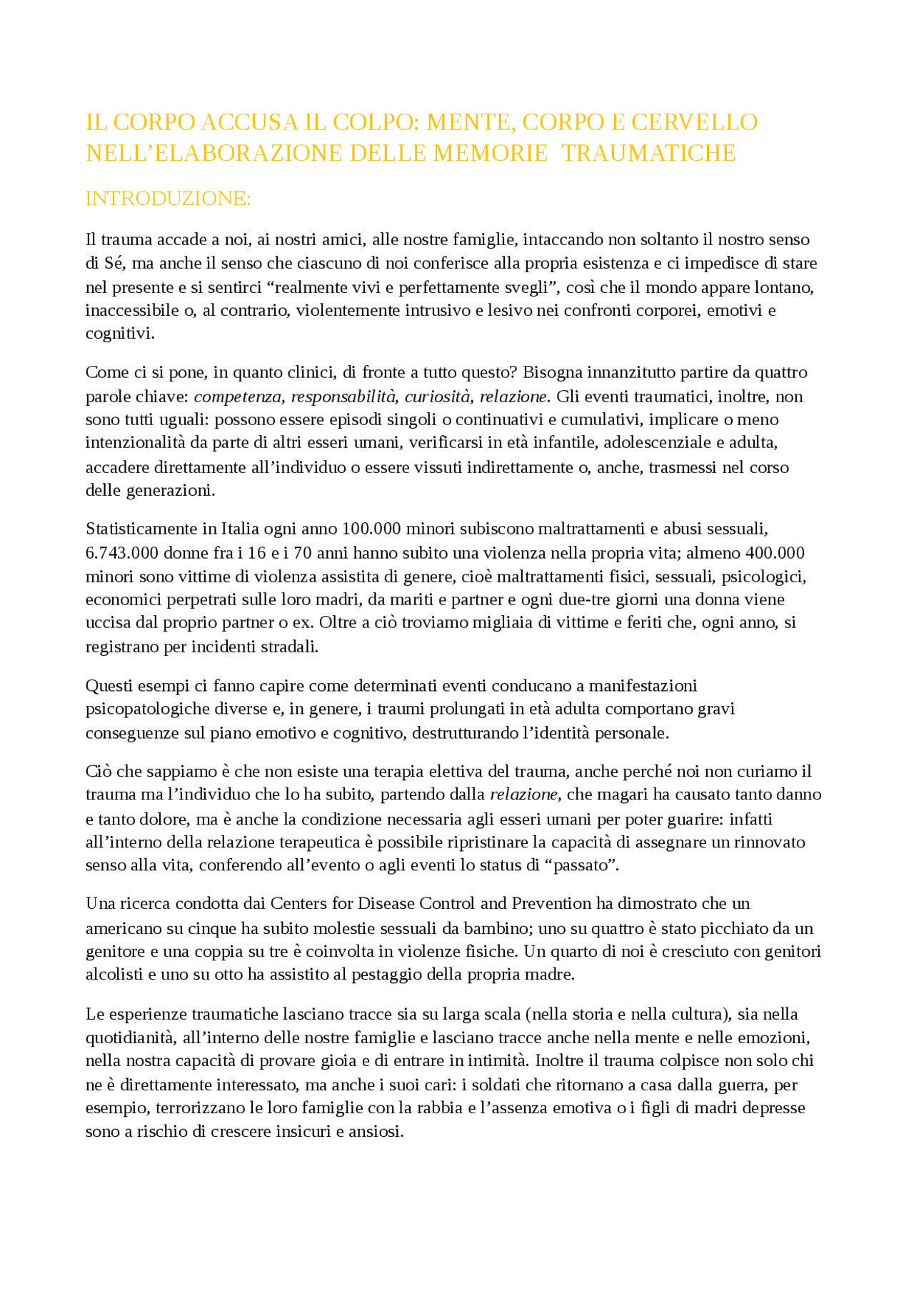 Il Corpo Accusa Il Colpo Prime Due Parti Docsity