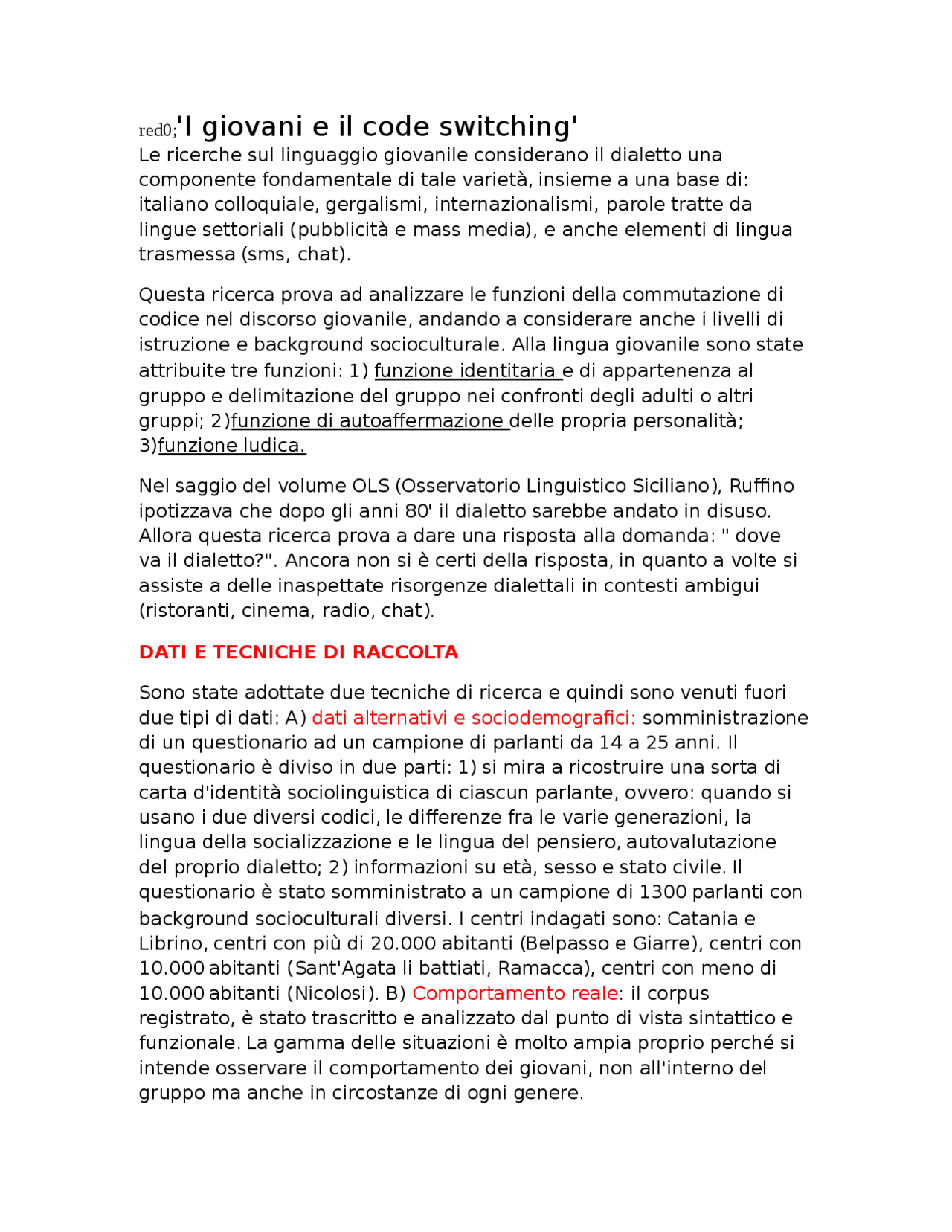 Riassunto I Giovani E Il Code Switching Docsity