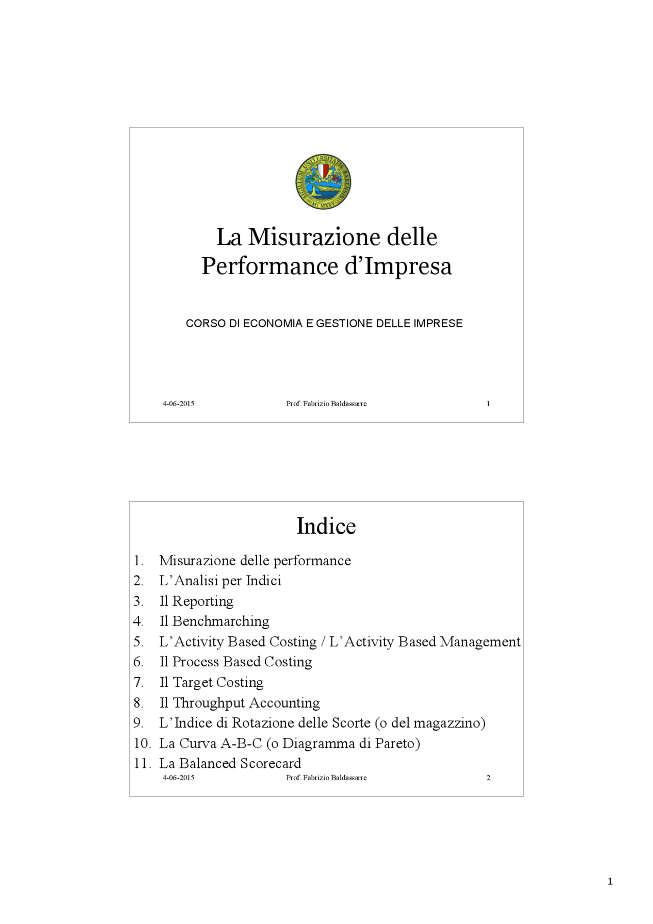 La Misurazione Delle Performance Di Impresa Docsity