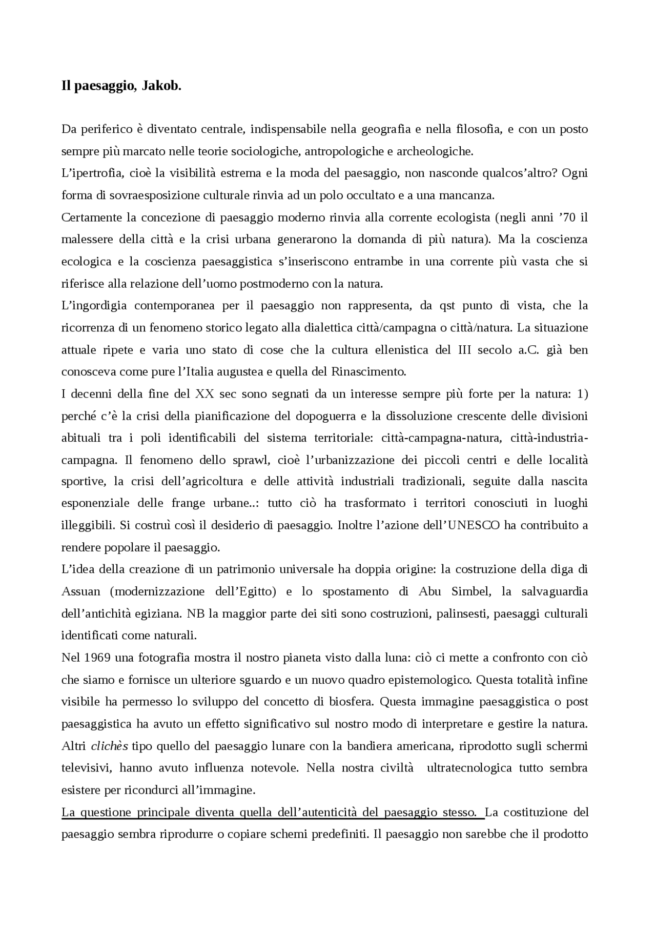 Il Paesaggio M Jacob Docsity