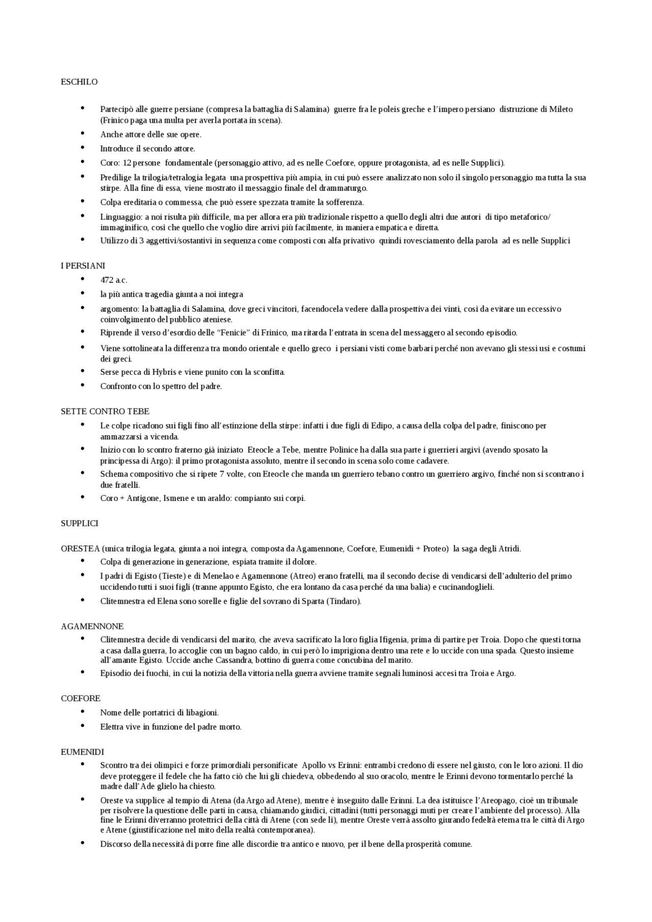 Riassunto schematico su Eschilo e le sue 7 tragedie - Docsity