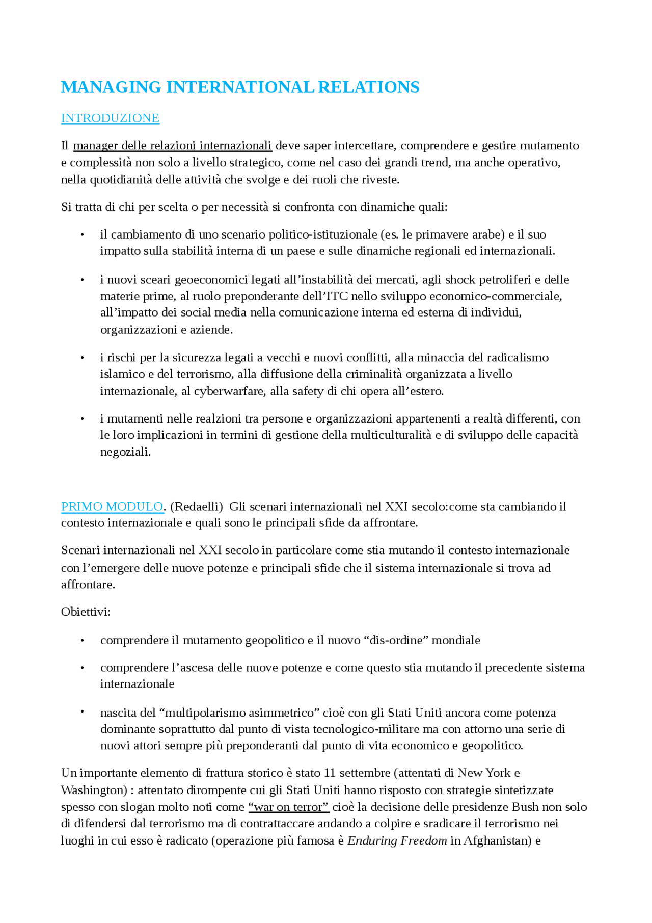 Managing International Relations Docsity