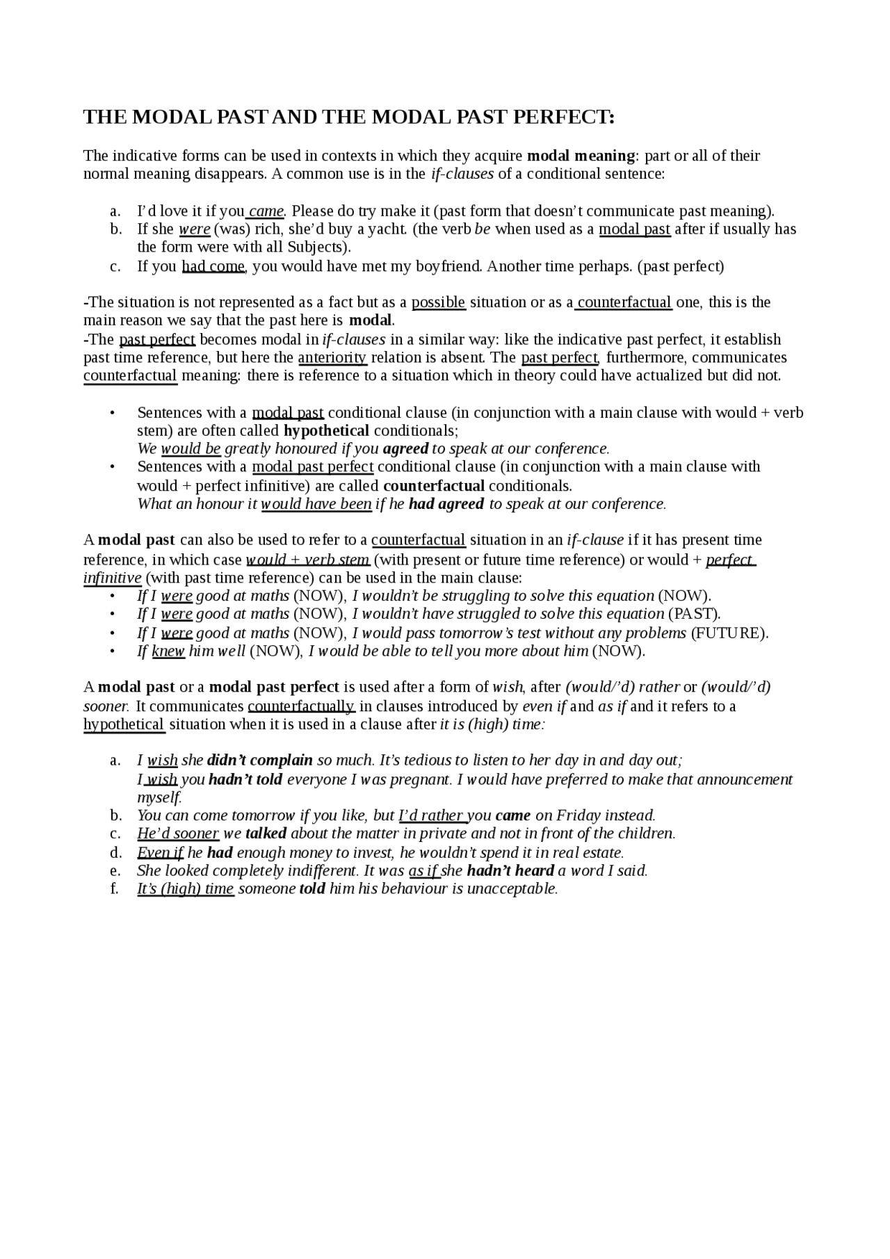 The modal past and the modal past perfect - Docsity