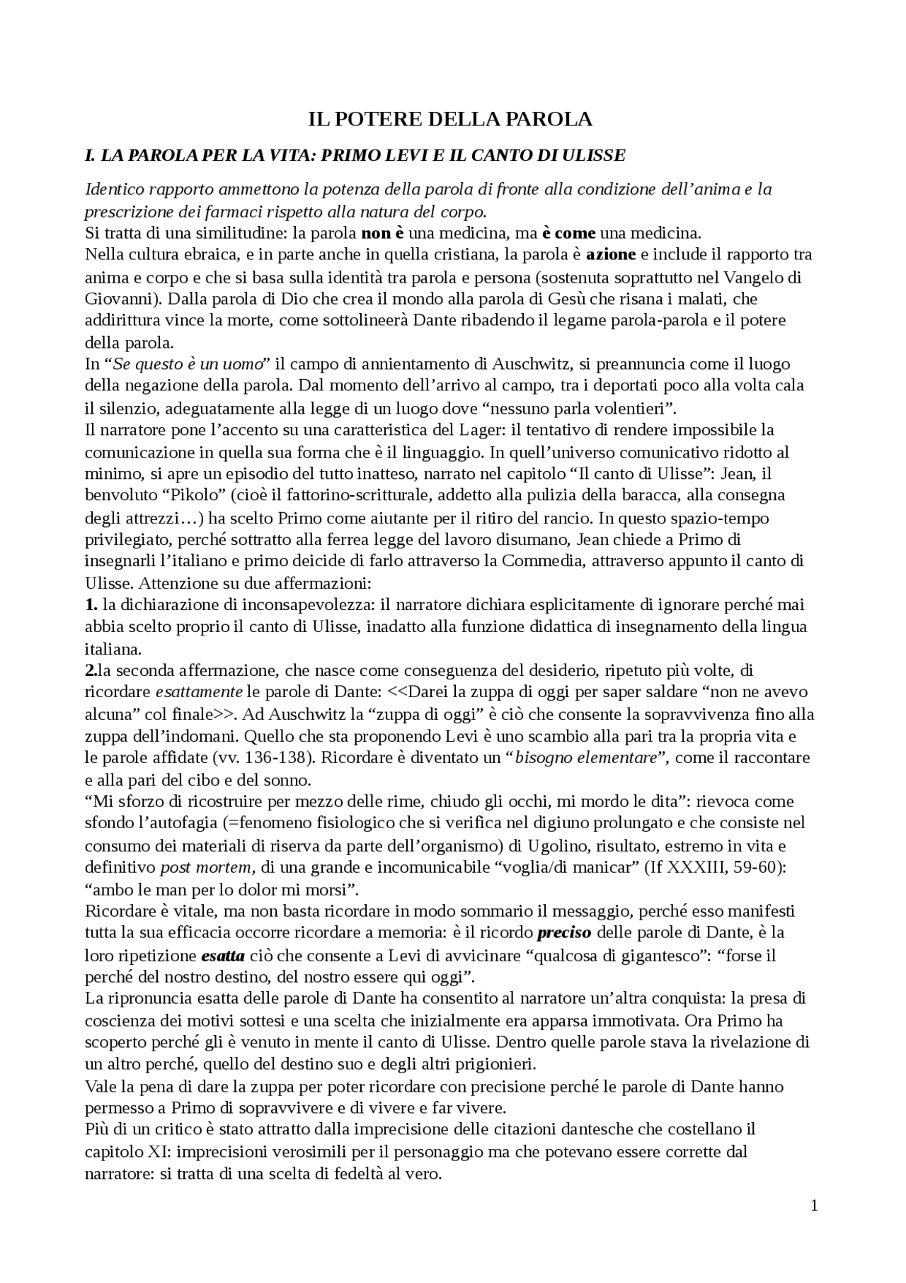 Il potere della parola | Prove d'esame di Letteratura | Docsity