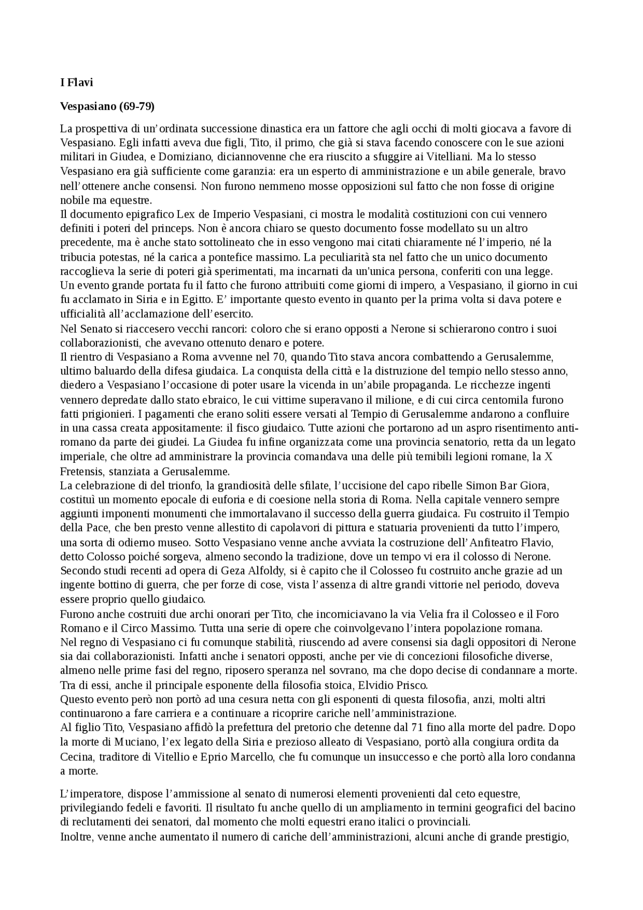 Sintesi Della Dinastia Dei Flavi Docsity