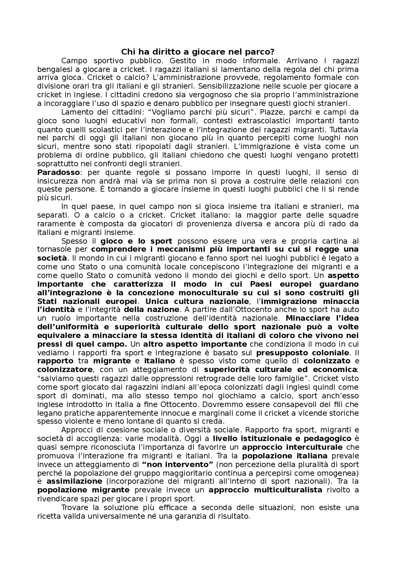 Il Gioco Duro Dellintegrazione Docsity