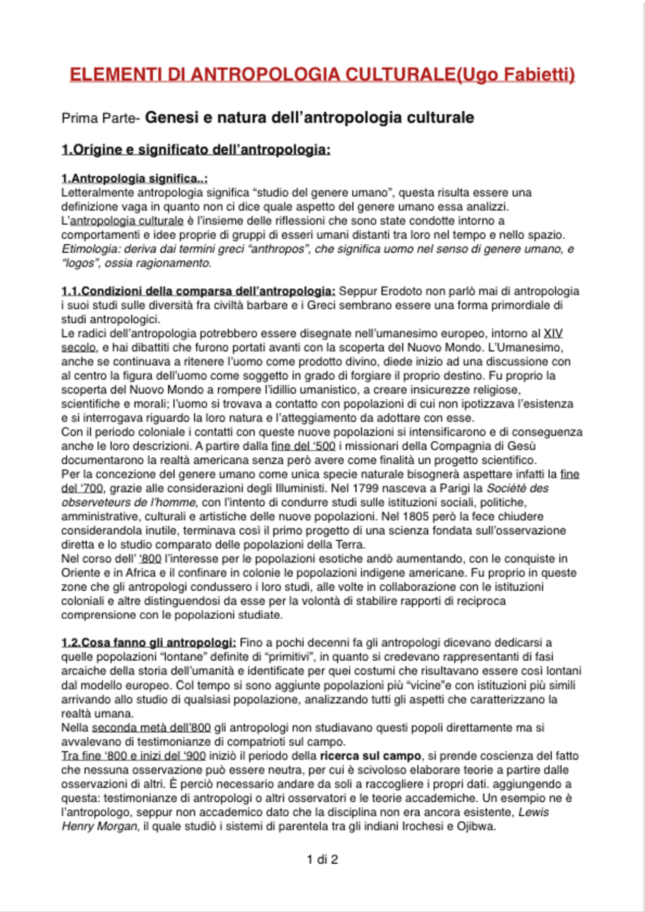 Riassunto Testo Completo Ugo Fabietti Docsity