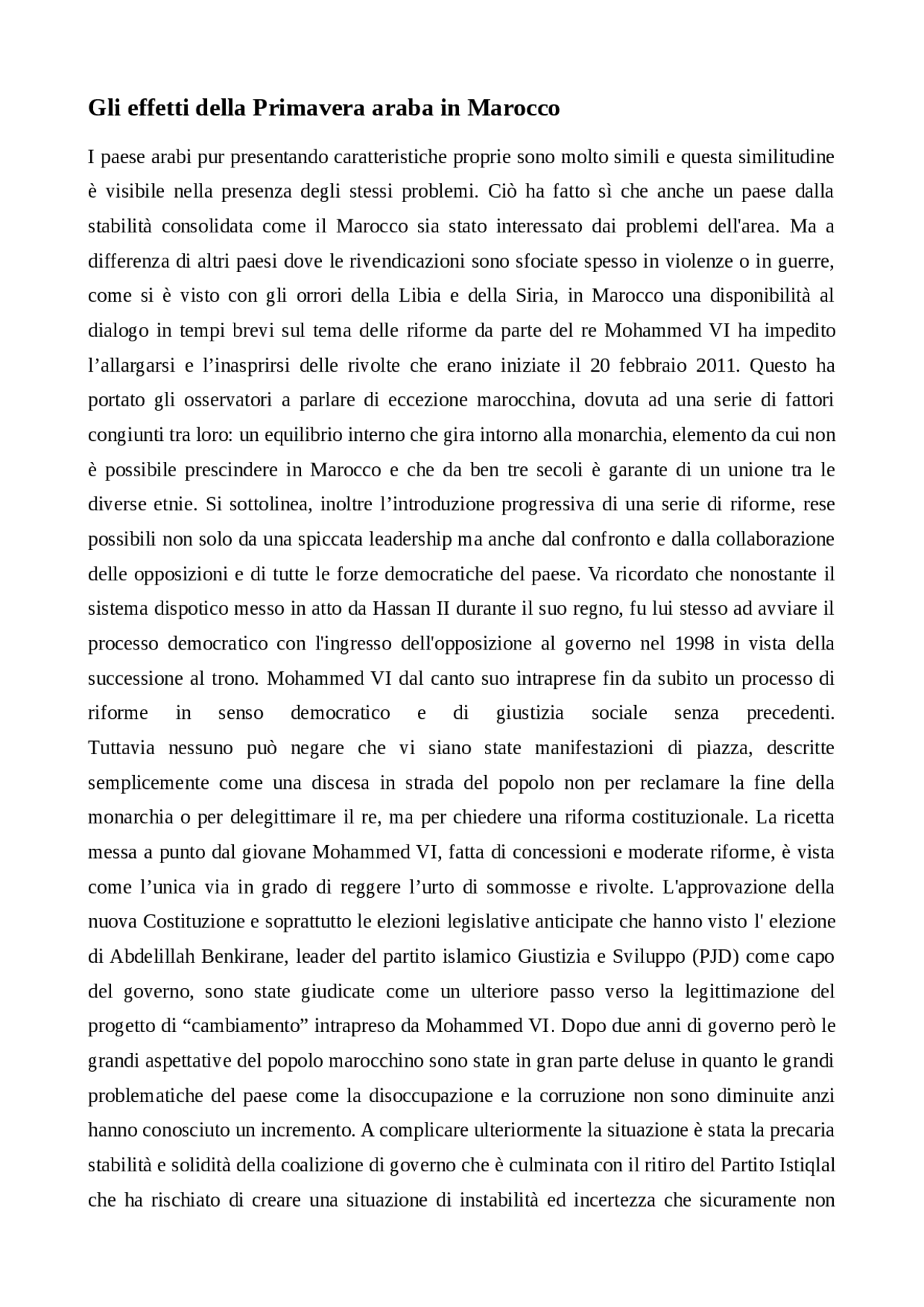 Primavera araba in marocco | Dispense di Storia Contemporanea | Docsity