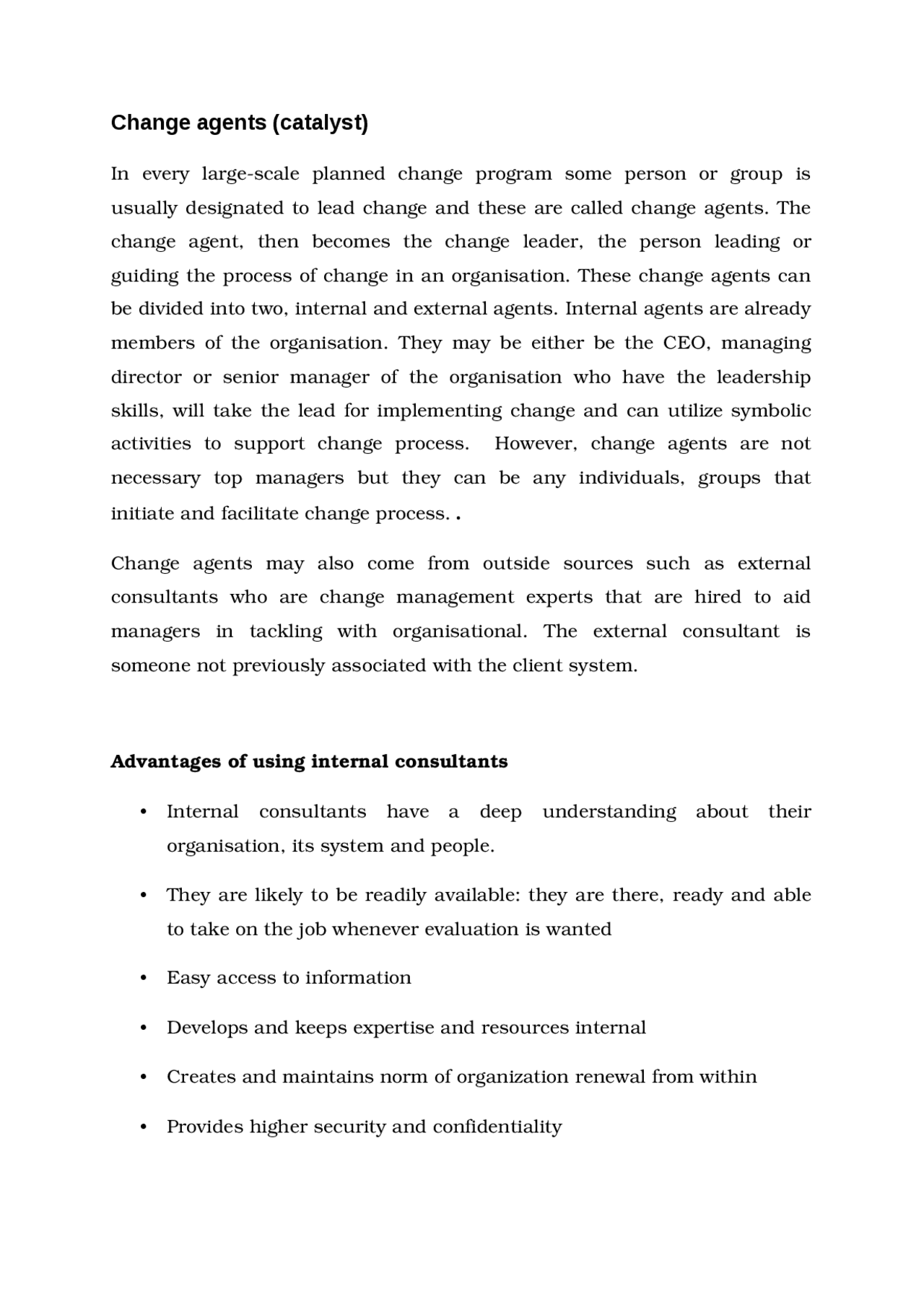 Internal and external change agents - Docsity