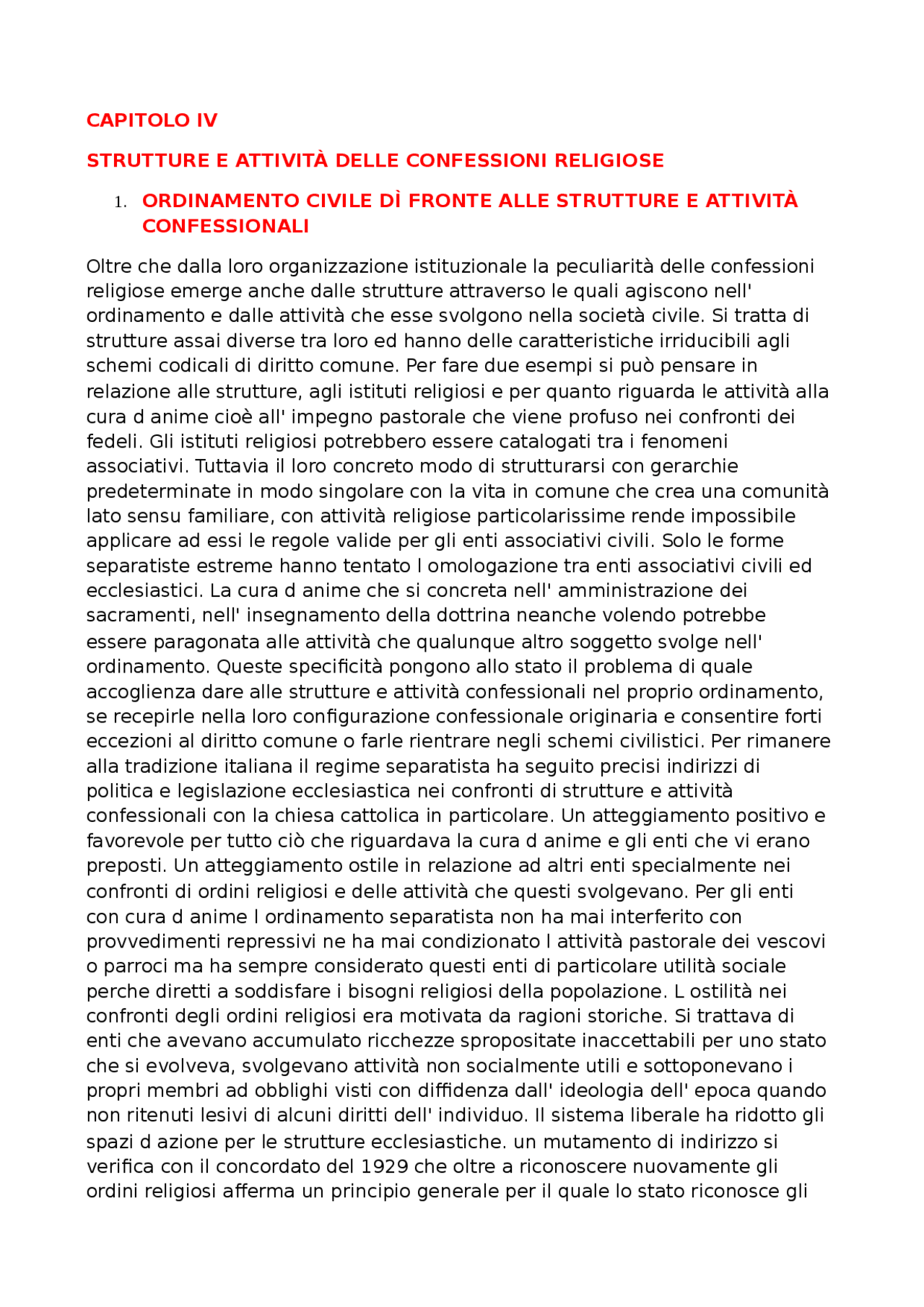 Strutture e attività delle confessioni religiose - Docsity