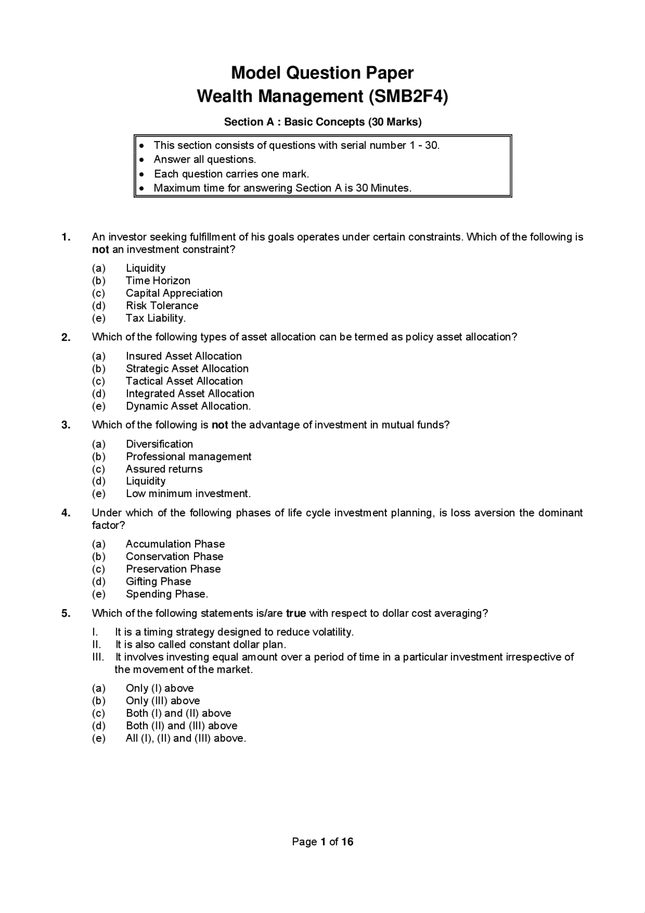 Wealth Management Mba Question Paper Docsity