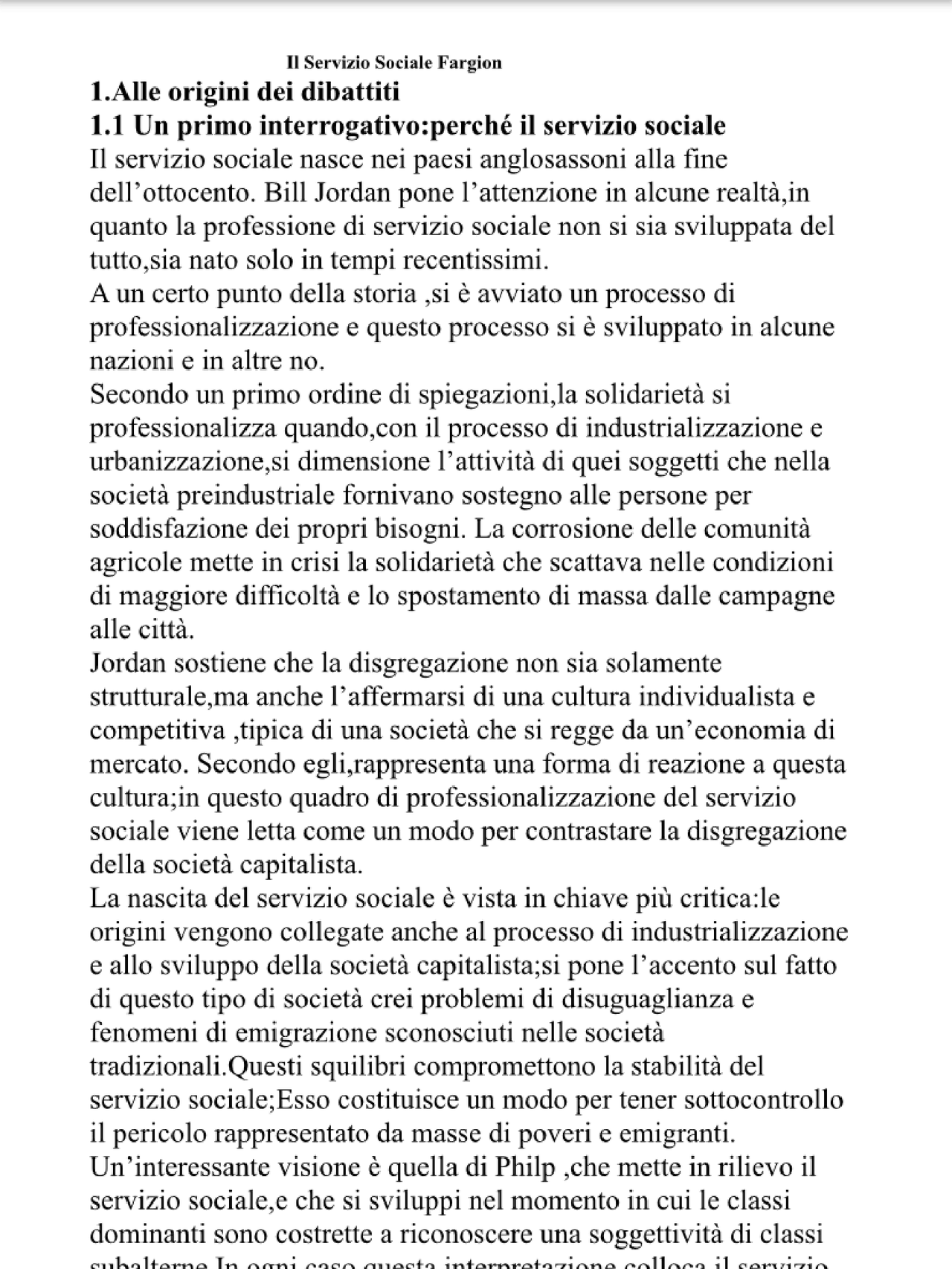 Il Servizio Sociale Fargion Docsity