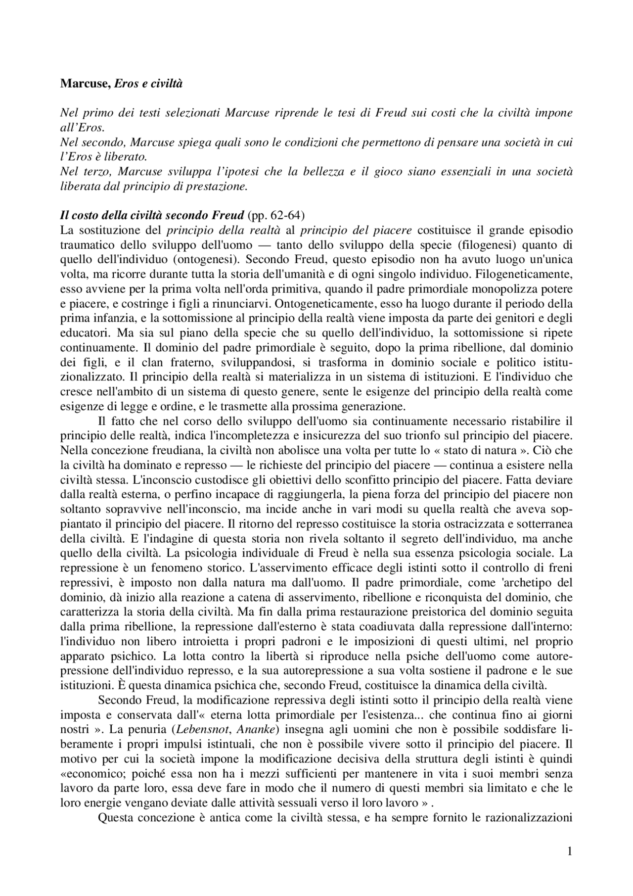 Eros E Civiltà Herbert Marcuse Docsity