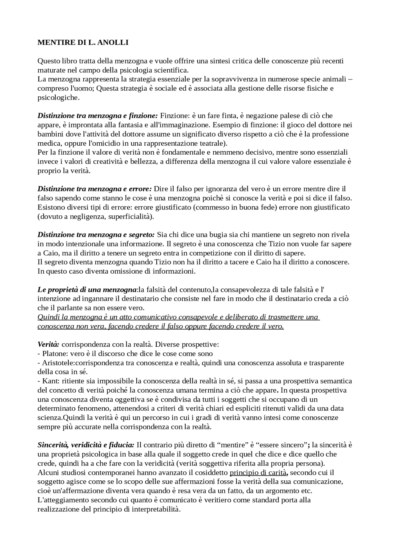 Riassunto del libro mentire di anolli | Schemi e mappe concettuali di ...