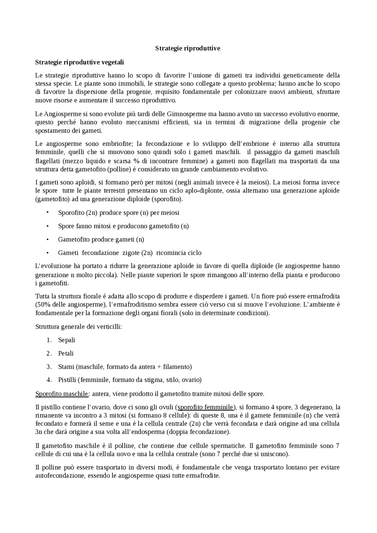 Strategie Riproduttive Vegetali Docsity
