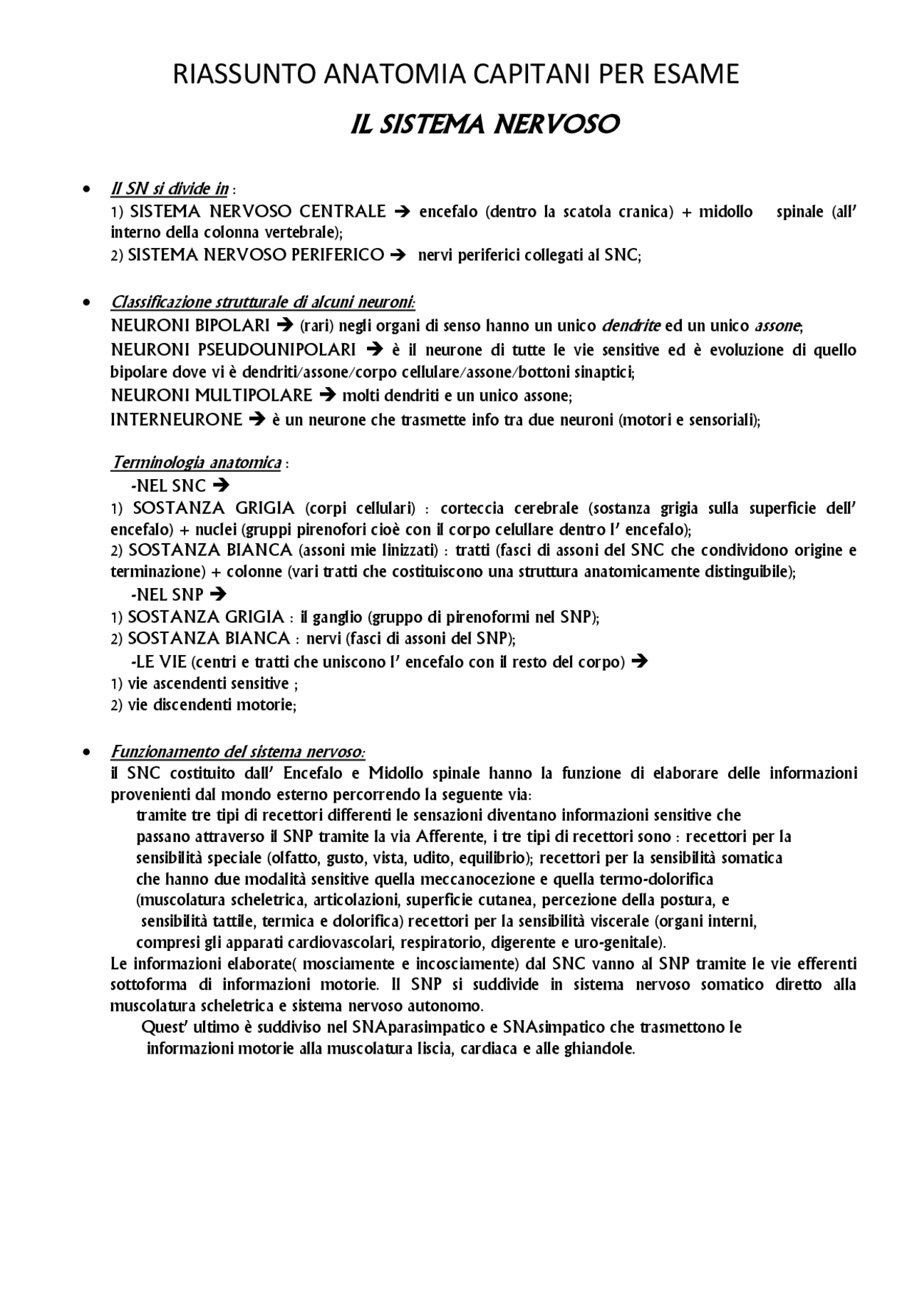 Riassunto Di Anatomia Per Esame Docsity