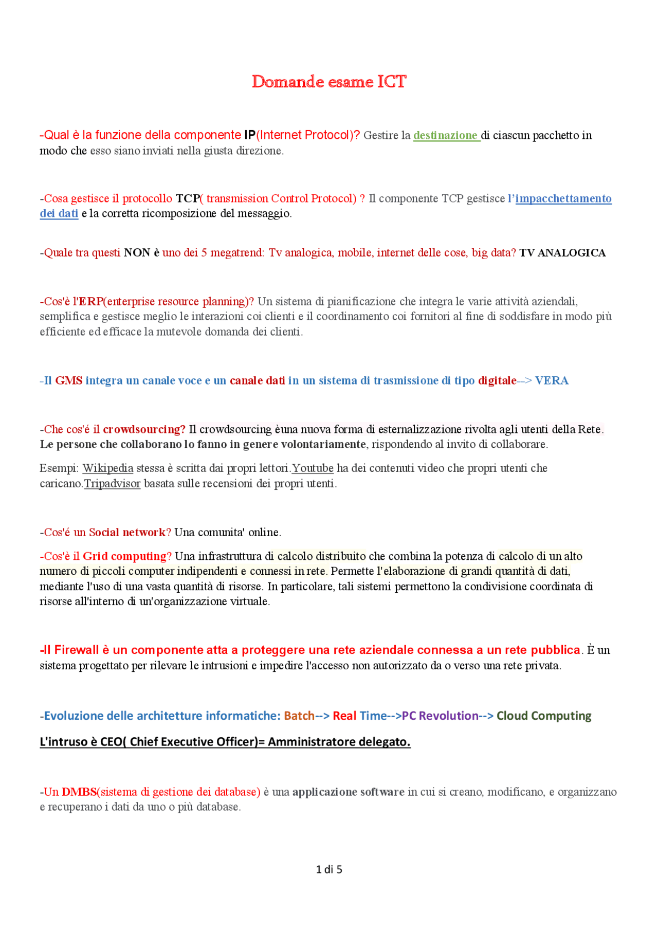 Domande Desame Information And Communication Technology Docsity