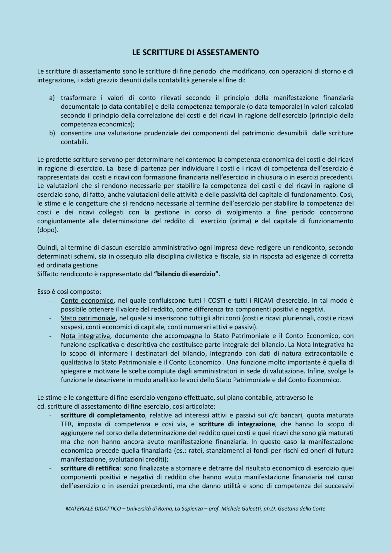 Scritture Di Assestamento I E Ii Parte Docsity