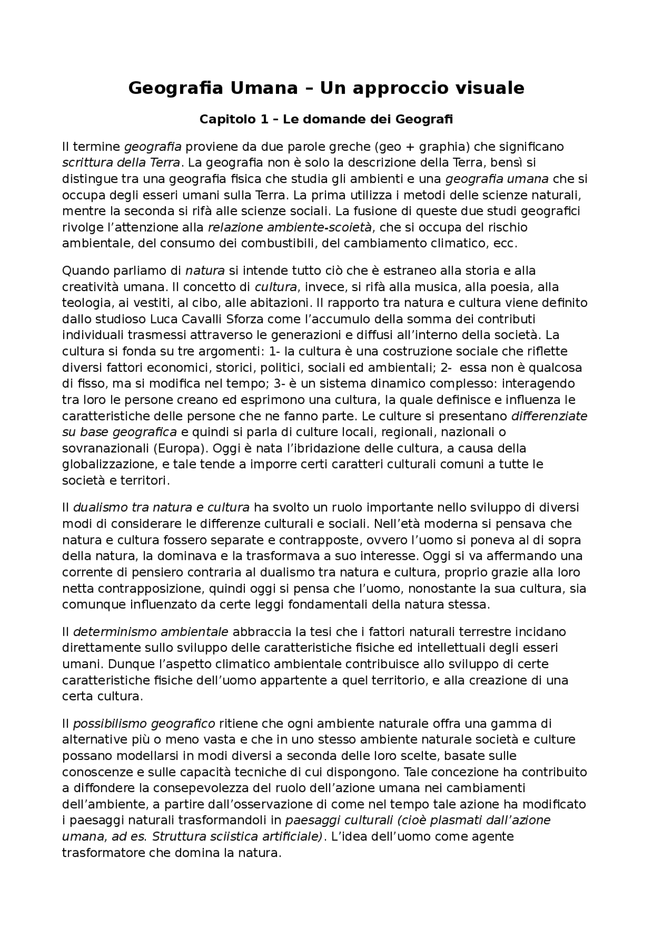 Riassunto Geografia Umana Un Approccio Visuale Docsity