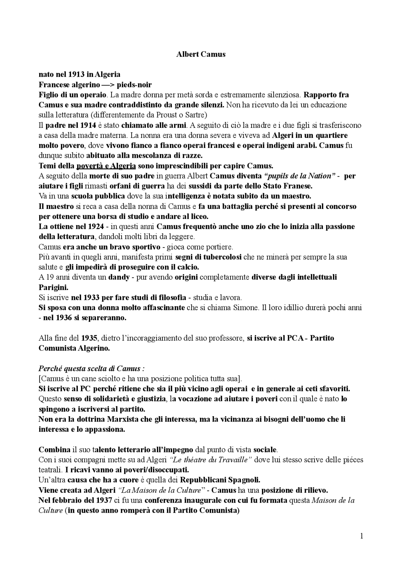 Camus Intellettuale Appunti Di Cultura Francese Docsity