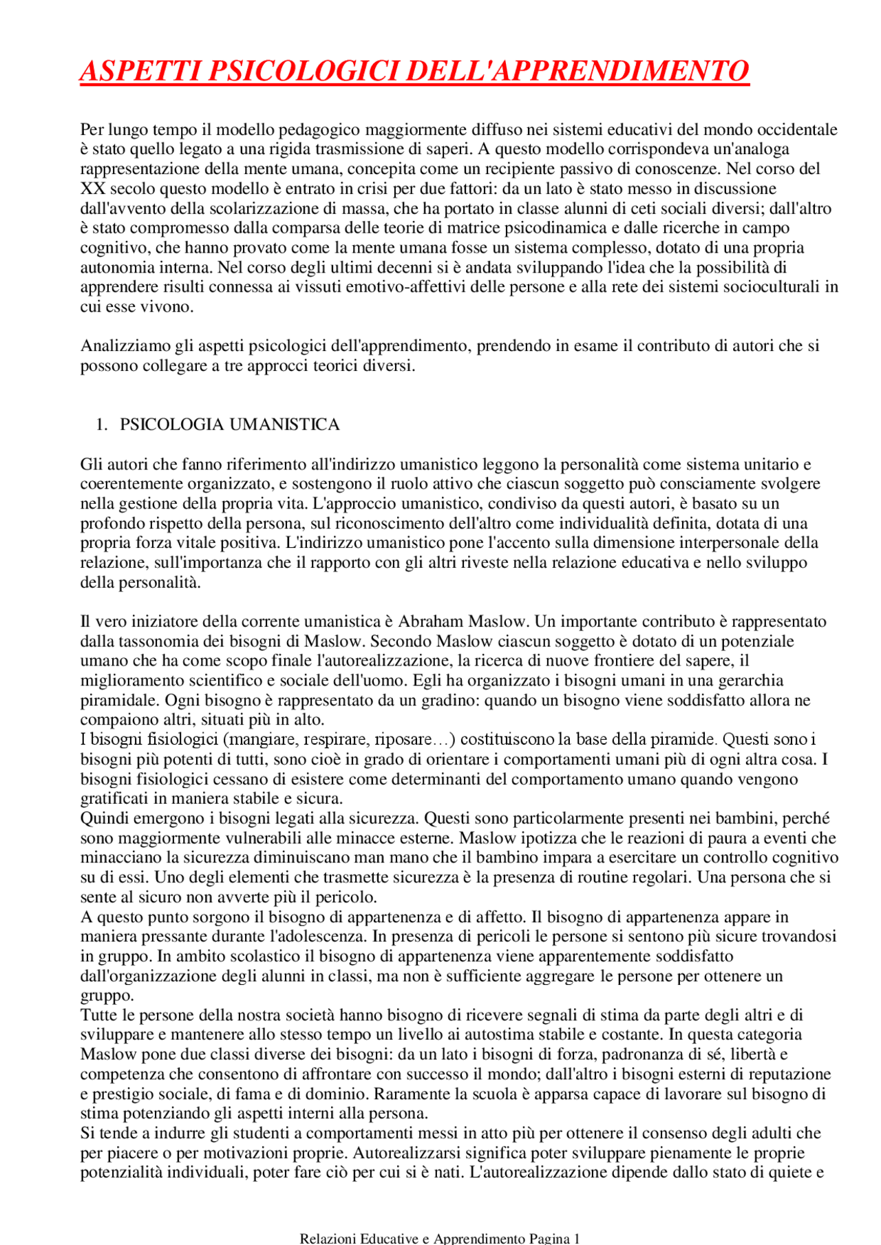 Relazioni Educative E Apprendimento Docsity