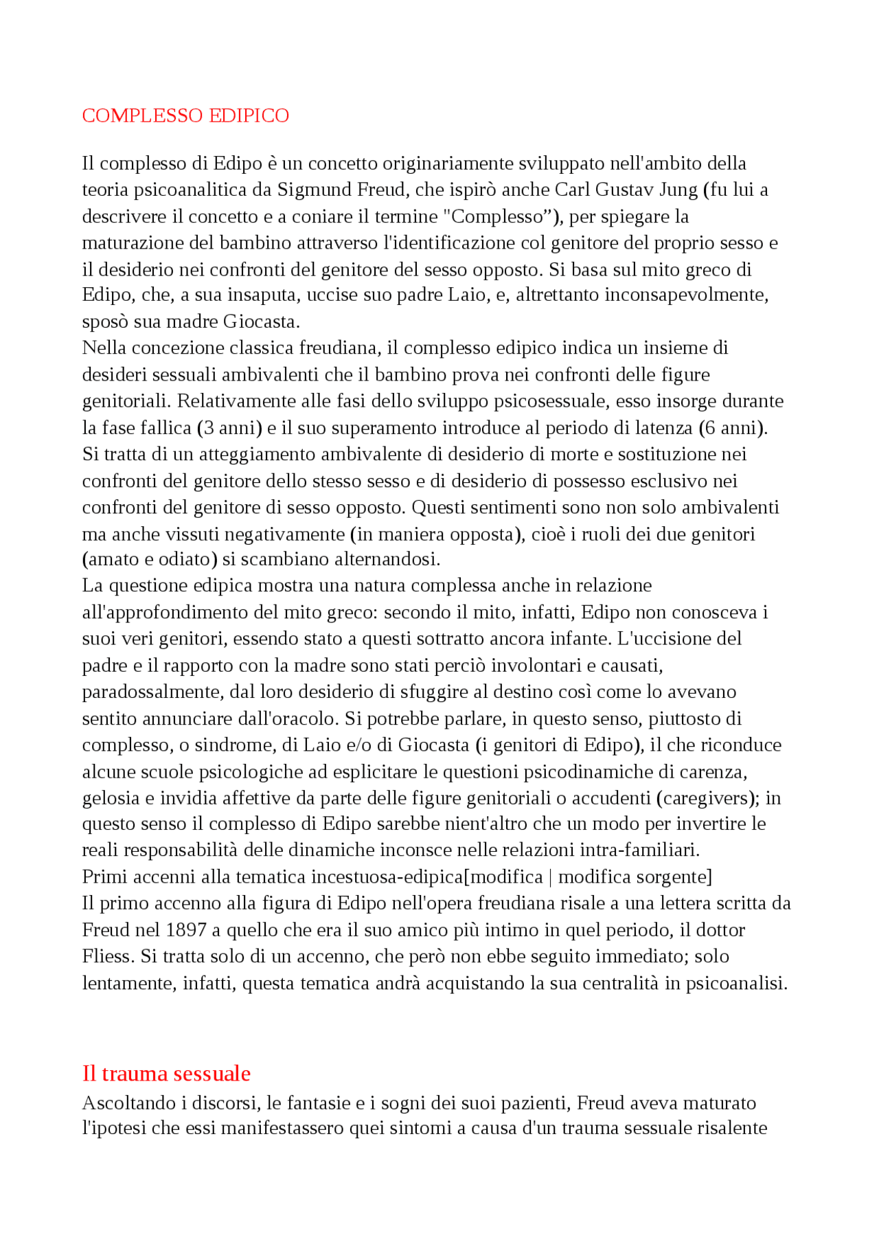 Il Complesso Di Edipo Appunti Di Scienze Umane Docsity