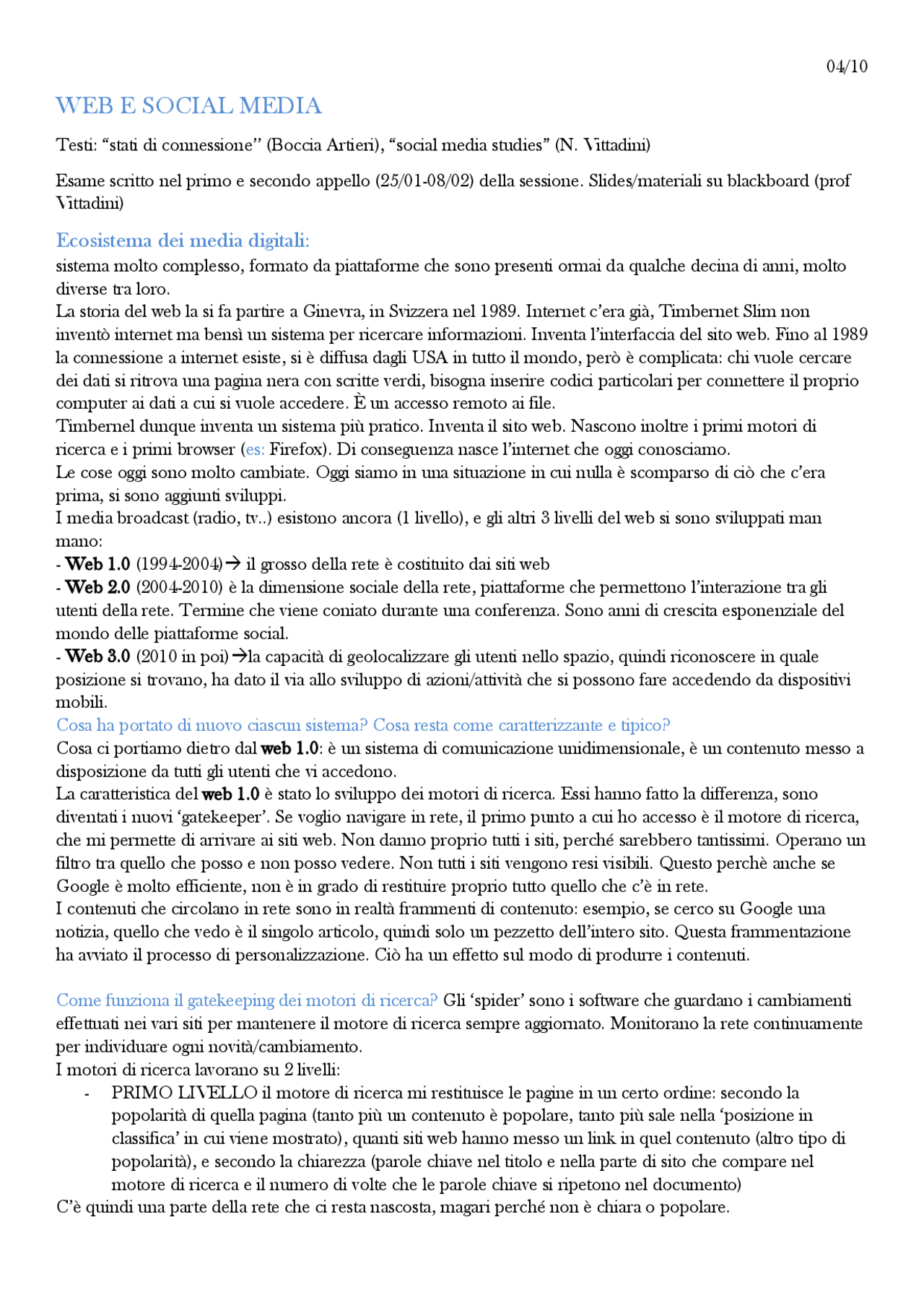 Riassunto Corso Web E Social Media Docsity