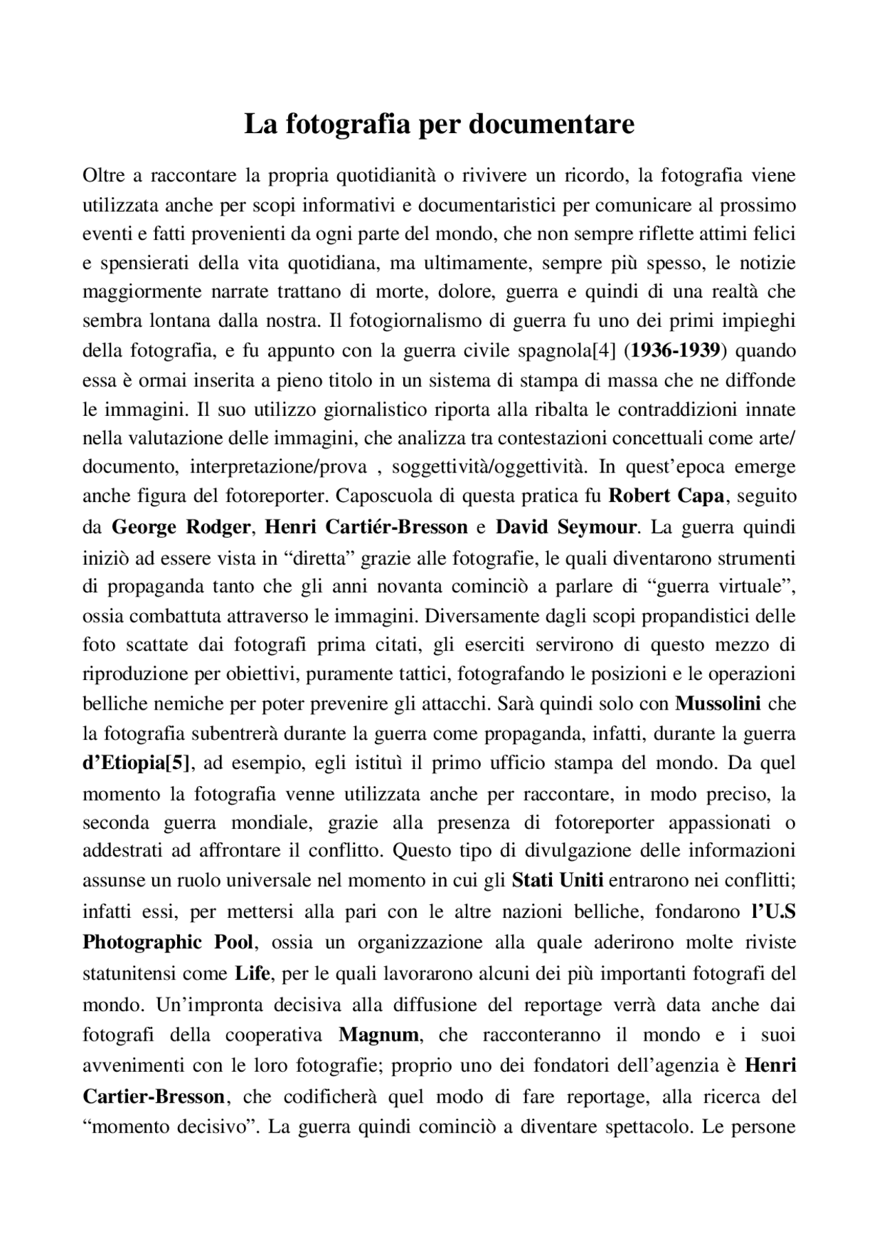 La fotografia per documentare - Docsity