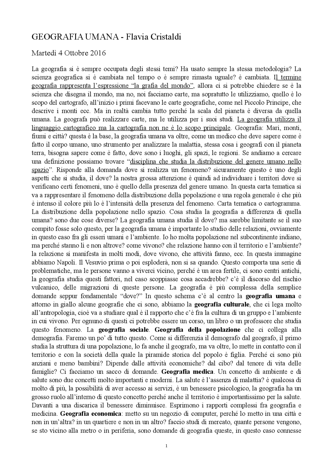 Geografia Cristaldi Flavia | Appunti di Geografia | Docsity