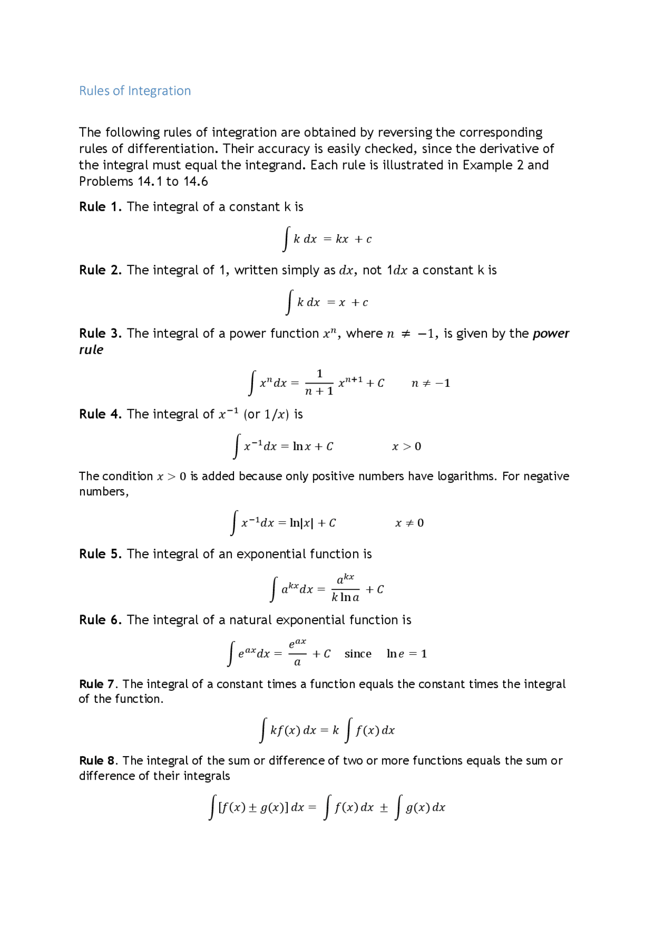 Rules of Integration - Docsity