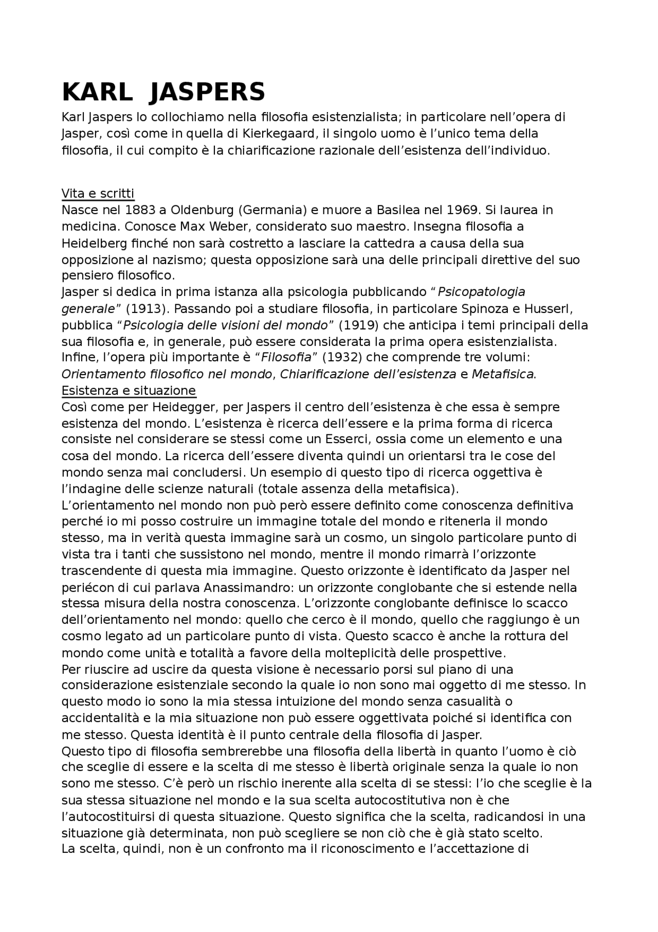 LA FILOSOFIA DI KARL JASPERS - Docsity