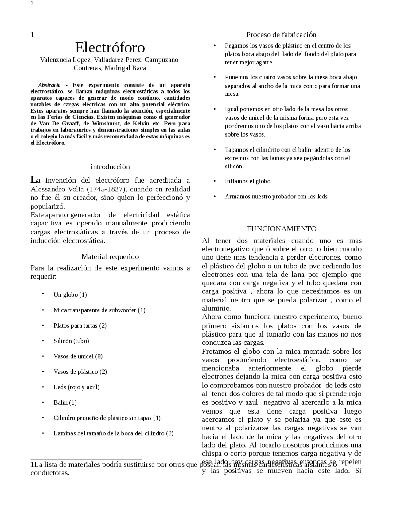 Como crear un Electróforo casero - Docsity