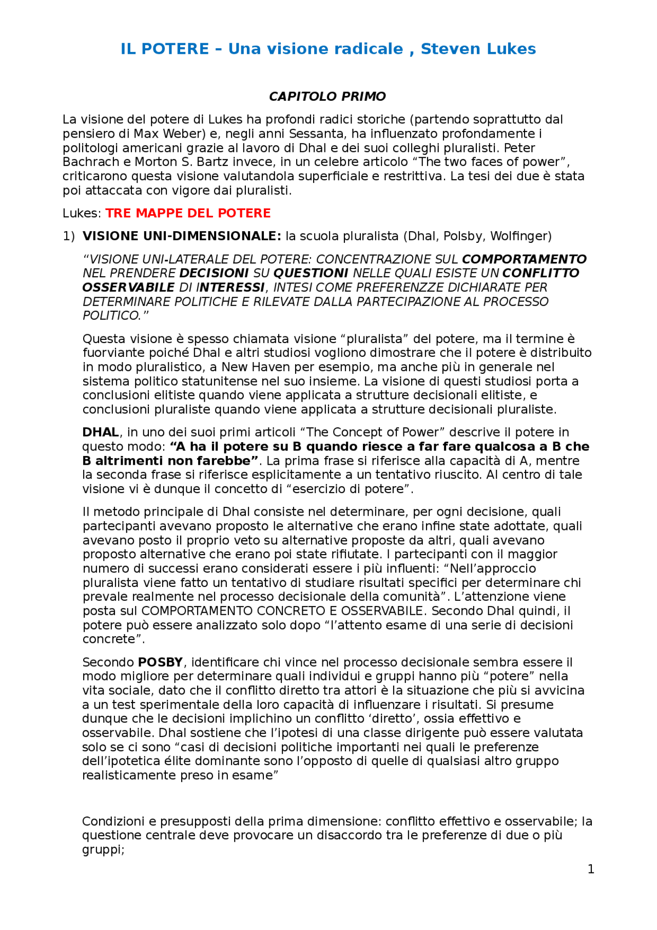 Il Potere Una Visione Radicale Di Steven Lukes Docsity