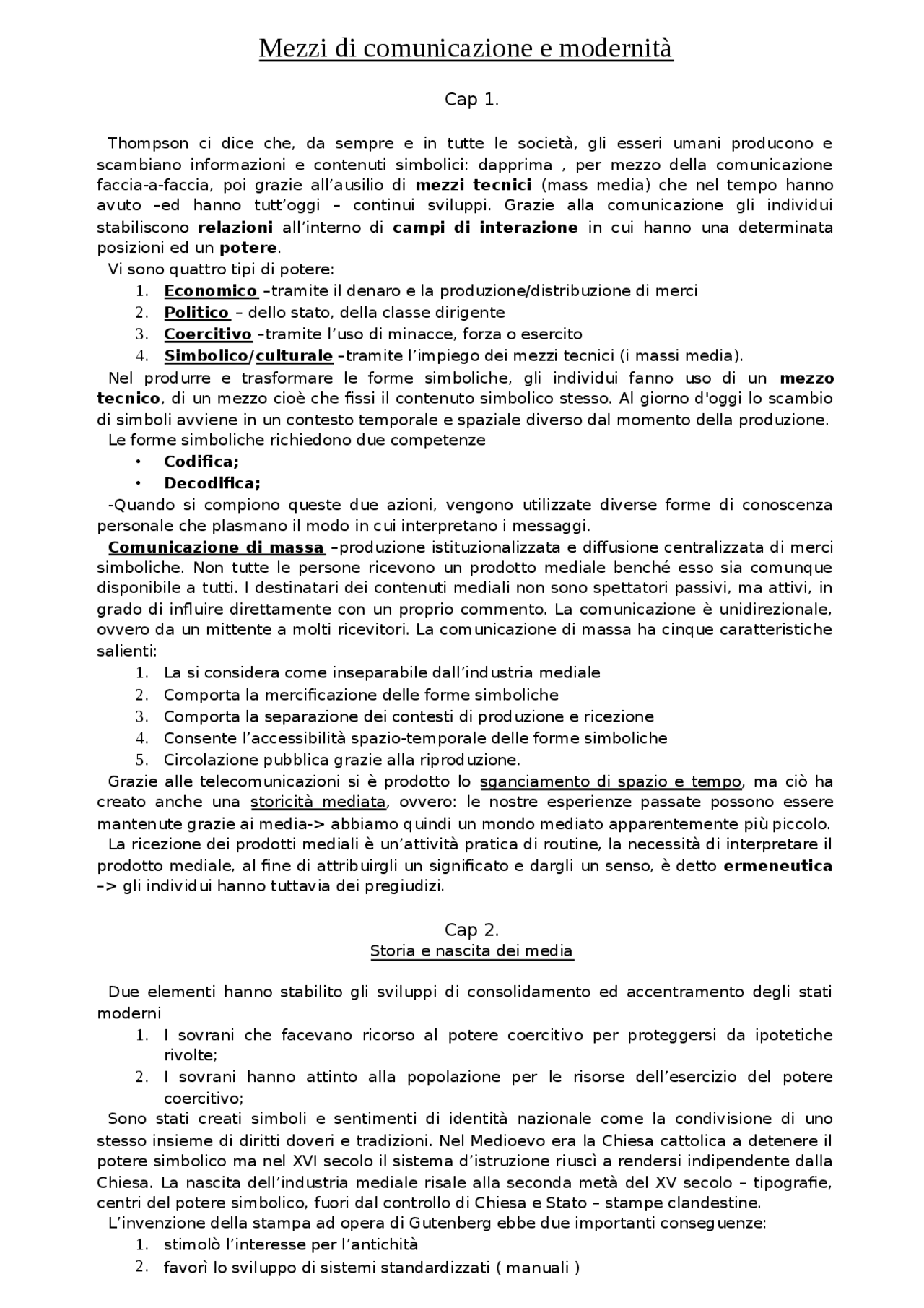 Mezzi Di Comunicazione E Modernità Docsity