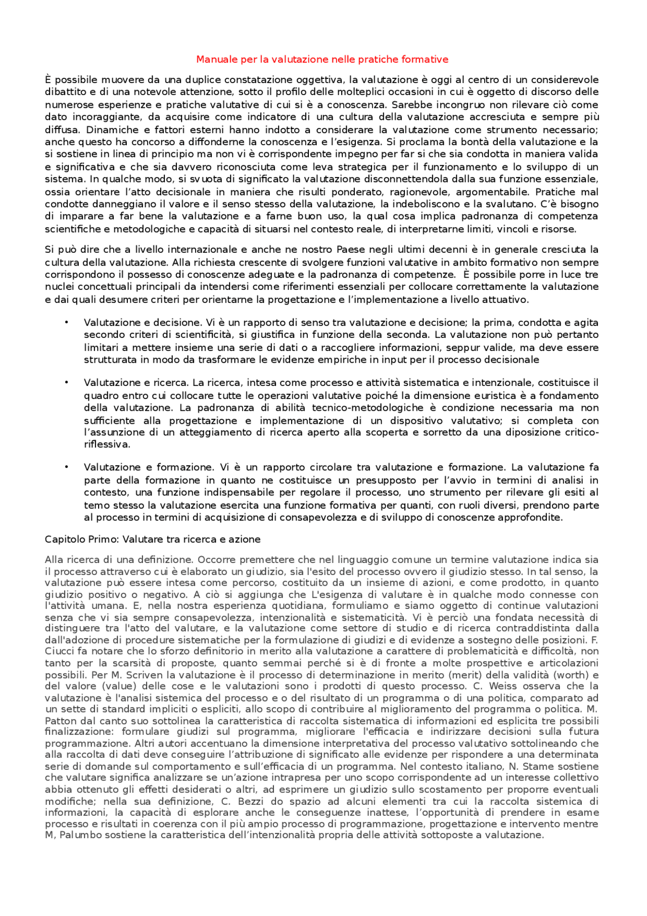 Manuale Per La Valutazione Nelle Pratiche Formative Docsity